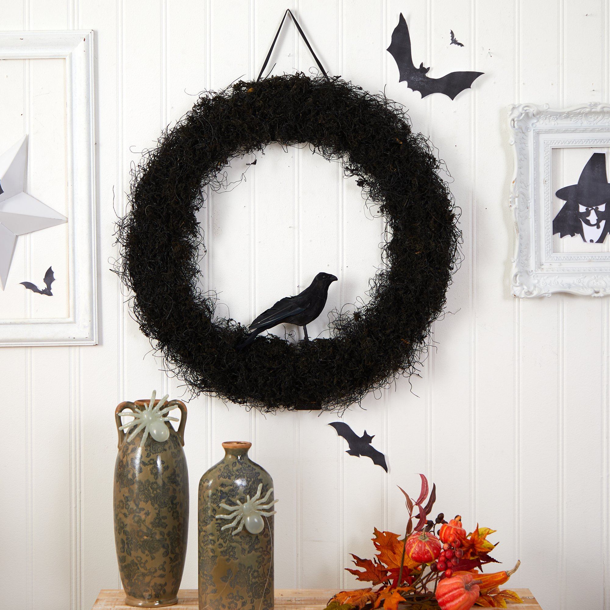 30” Halloween Black Raven Twig Wreath | Nearly Natural