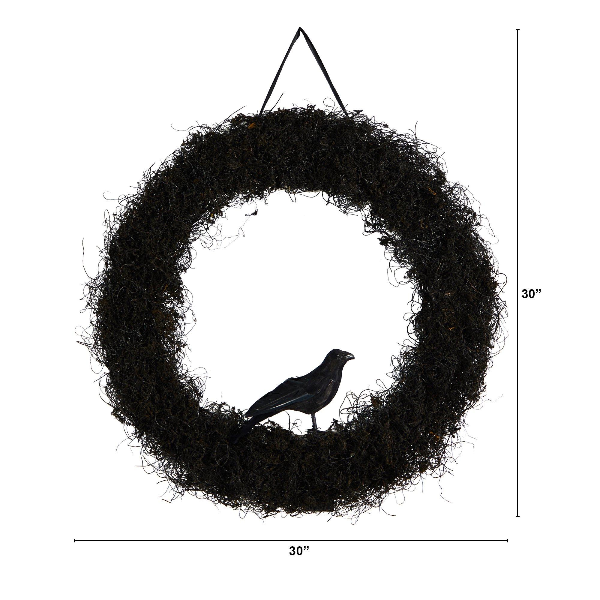 30” Halloween Black Raven Twig Wreath | Nearly Natural