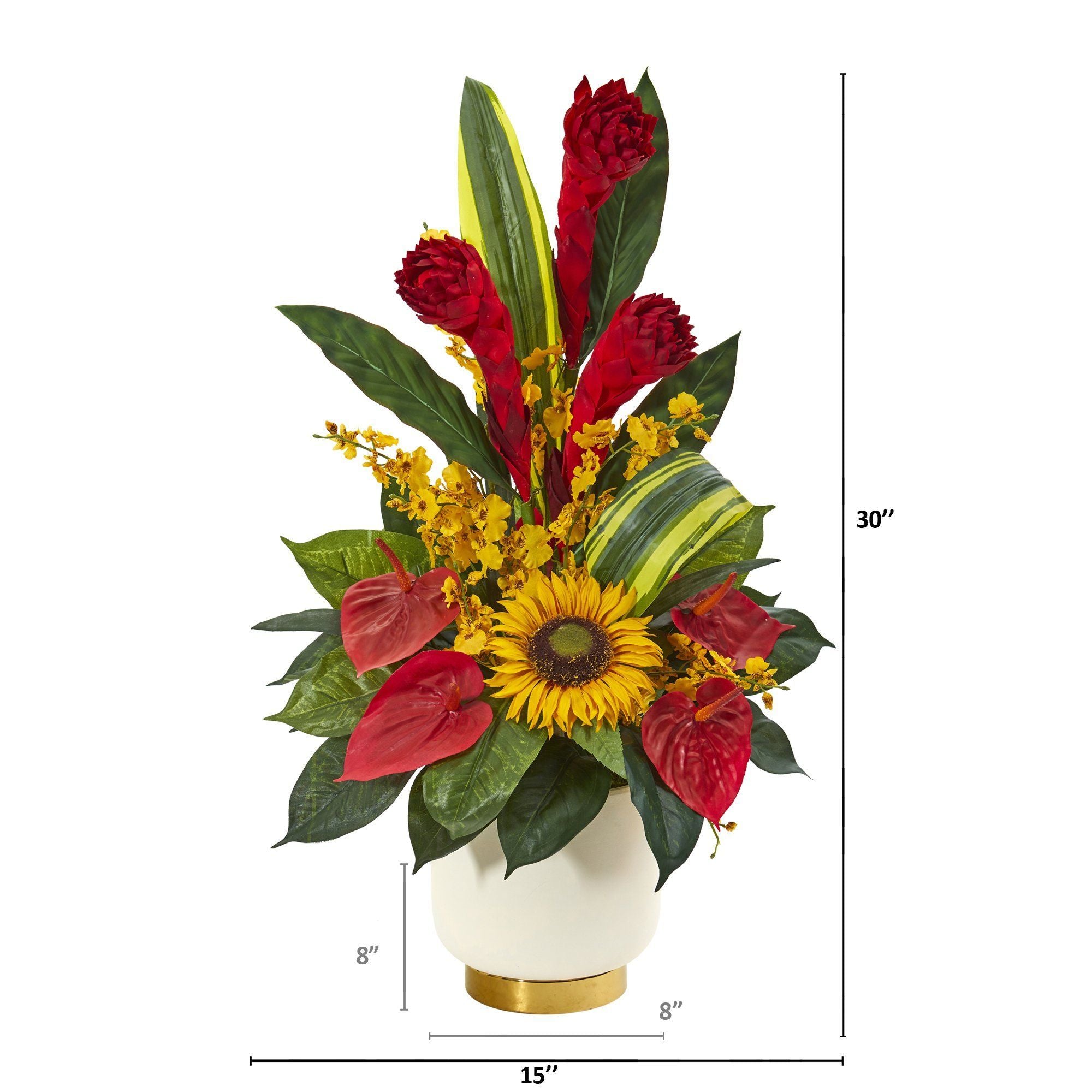 30” Mixed Tropical Floral Artificial Arrangement in Cream Vase with ...