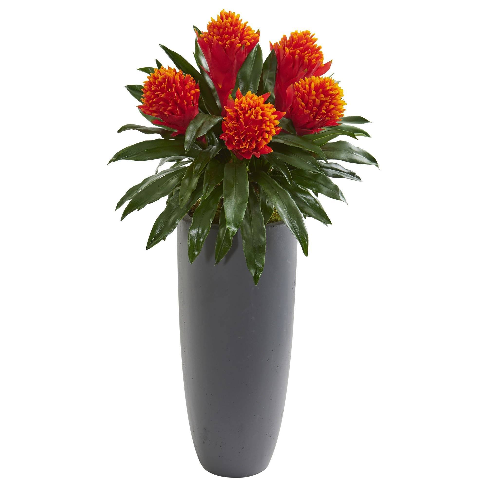 31” Bromeliad Artificial Plant in Gray Planter | Nearly Natural