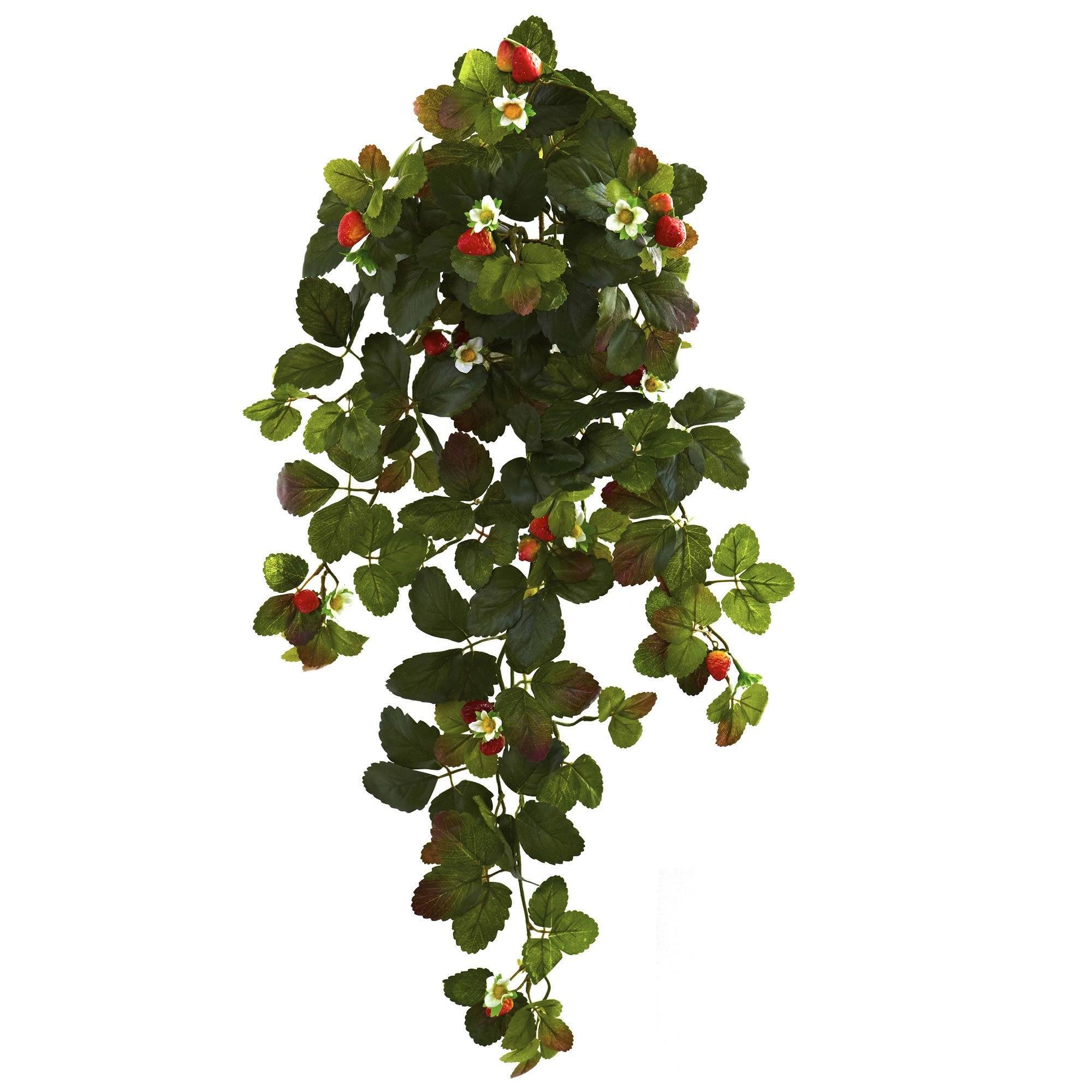 31” Strawberry Hanging Bush with Berry (Set of 2) | Nearly Natural