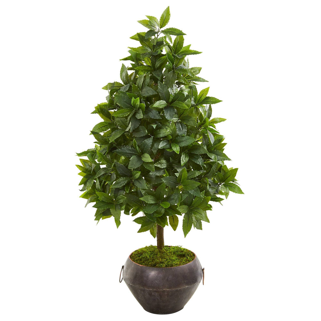 31” Sweet Bay Cone Topiary Artificial Tree in Metal Bowl | Nearly Natural