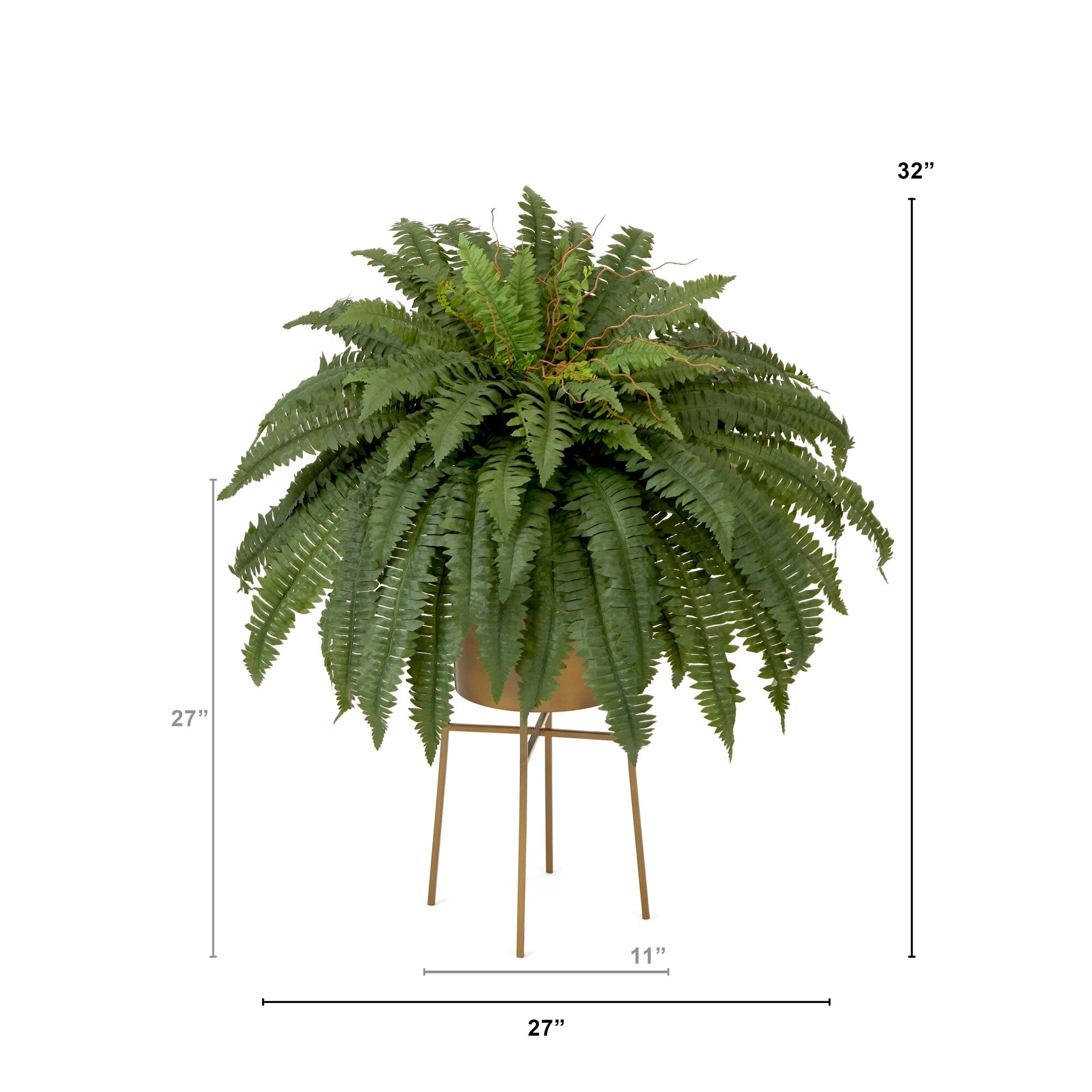 32” Artificial Boston Fern Plant with Metal Planter with Stand DIY KIT ...