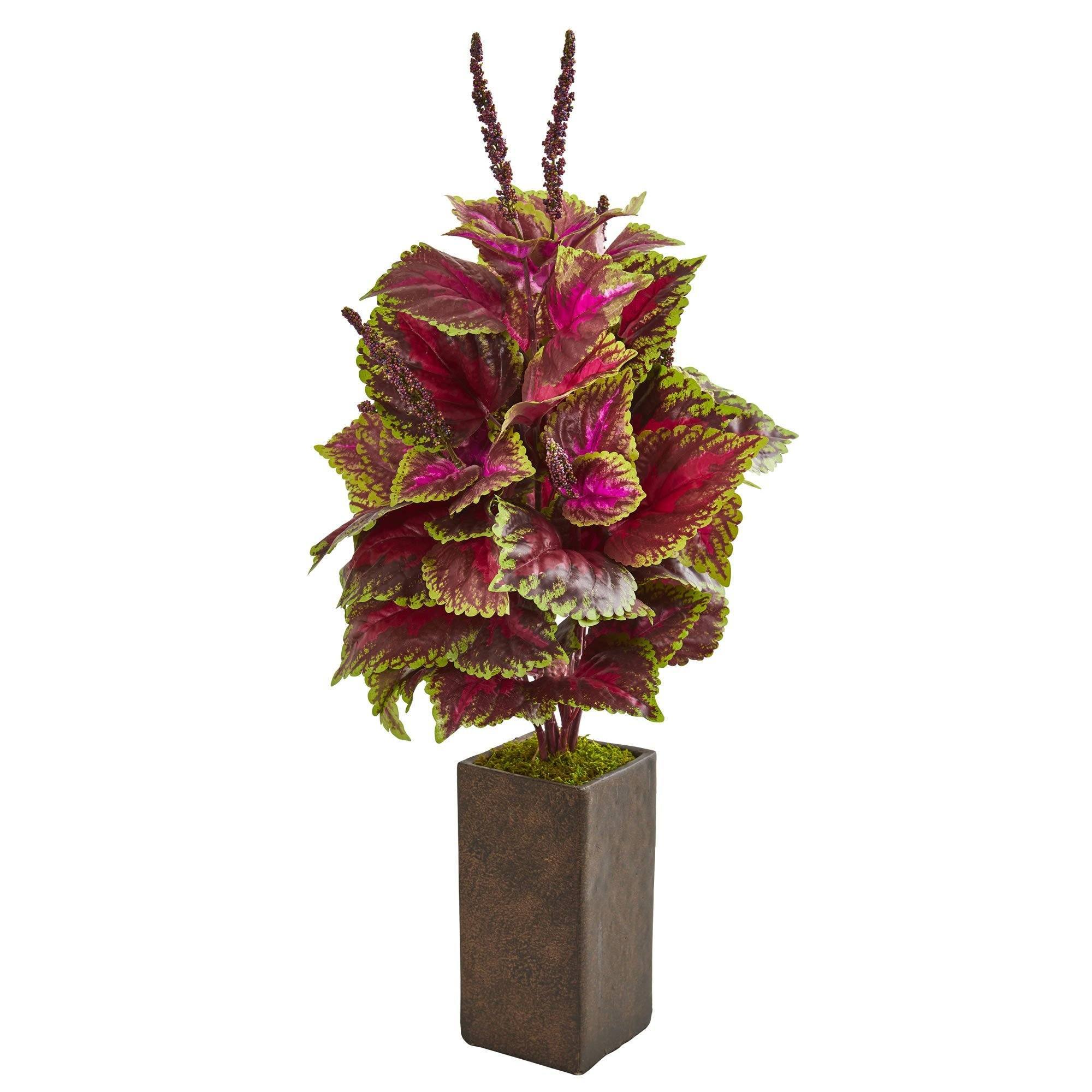 32” Coleus Artificial Plant in Brown Vase | Nearly Natural