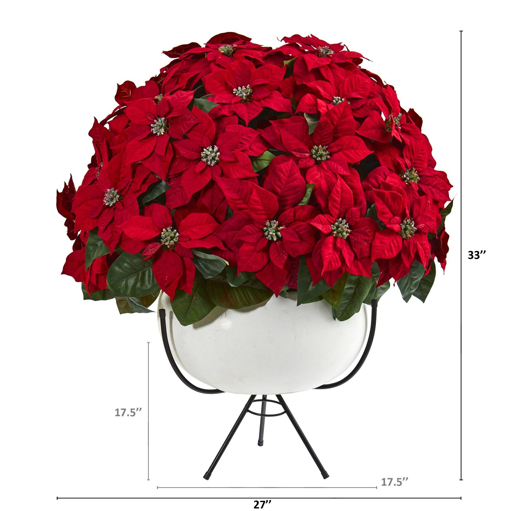 33” Grand Poinsettia Artificial Arrangement in White Vase with Metal ...