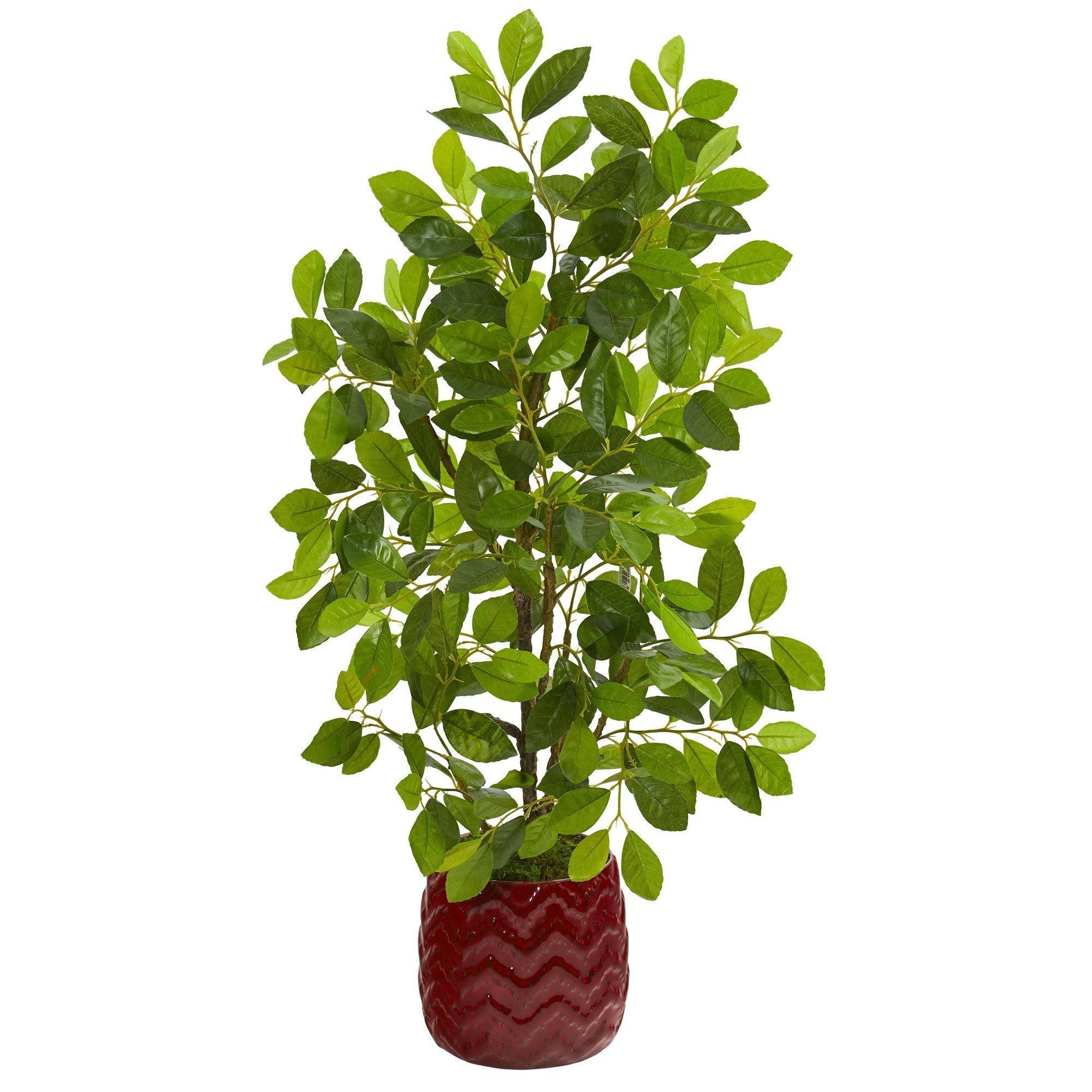 34” Ficus Artificial Tree in Decorative Red Planter | Nearly Natural