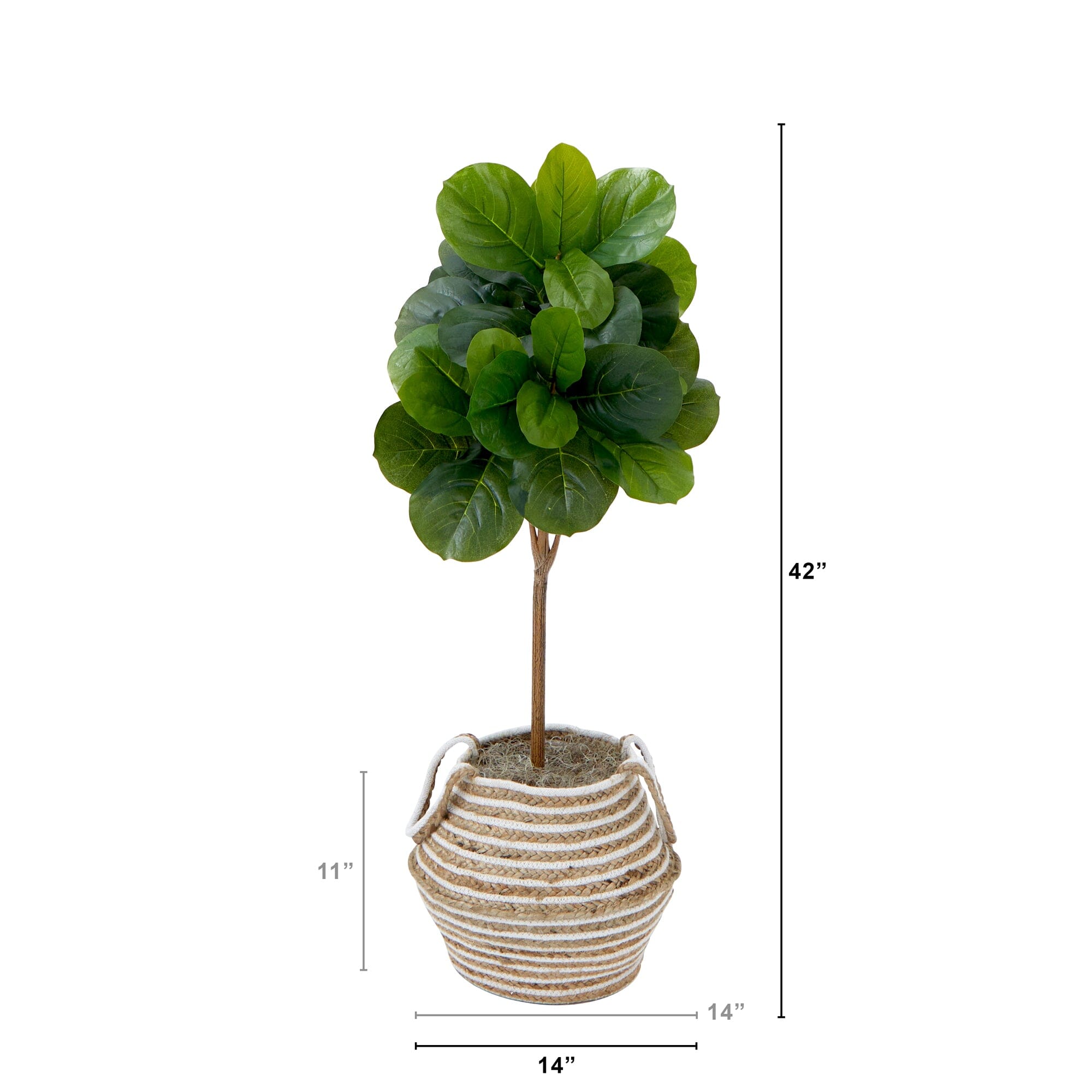 3.5' Artificial Fiddle Leaf Fig Tree with Handmade Cotton & Jute Basket ...