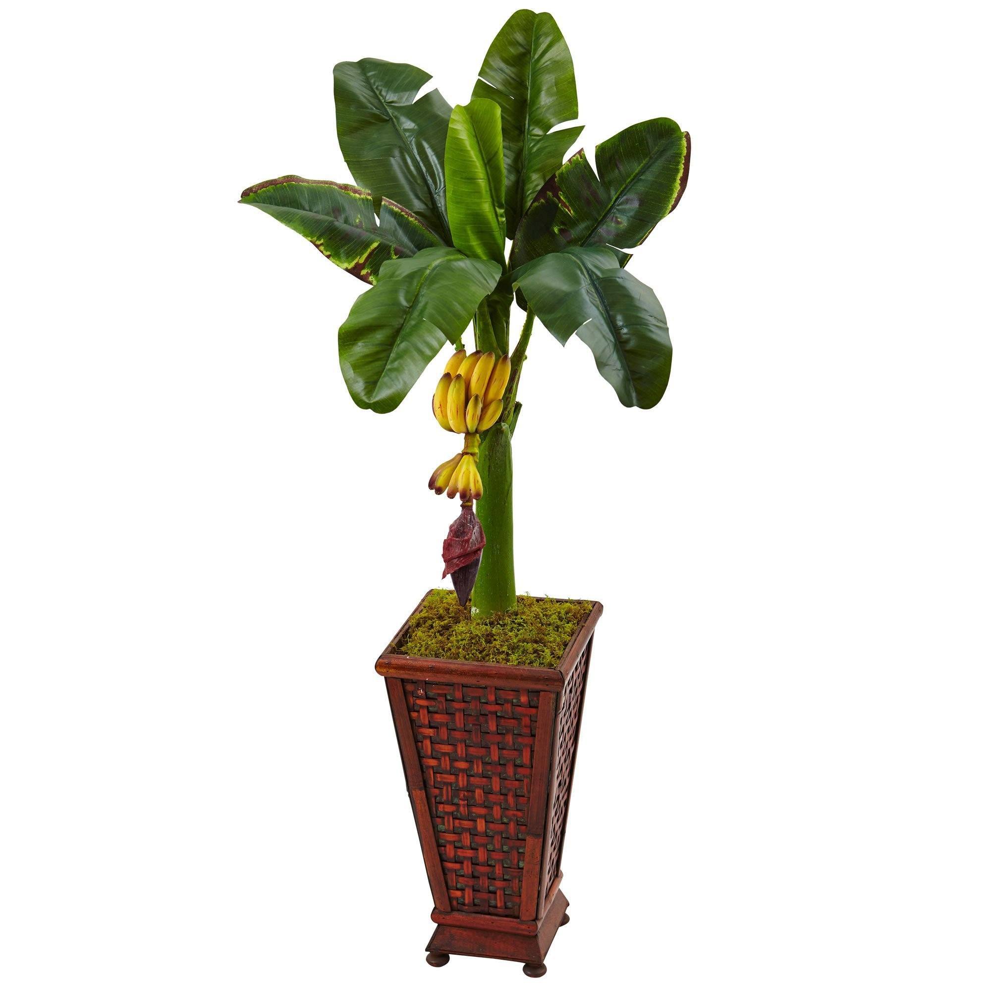 3.5’ Banana Tree in Wooden Planter | Nearly Natural