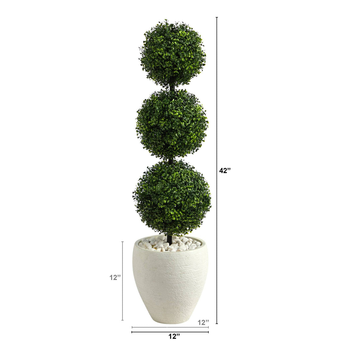 3.5’ Boxwood Triple Ball Topiary Artificial Tree in White Planter ...