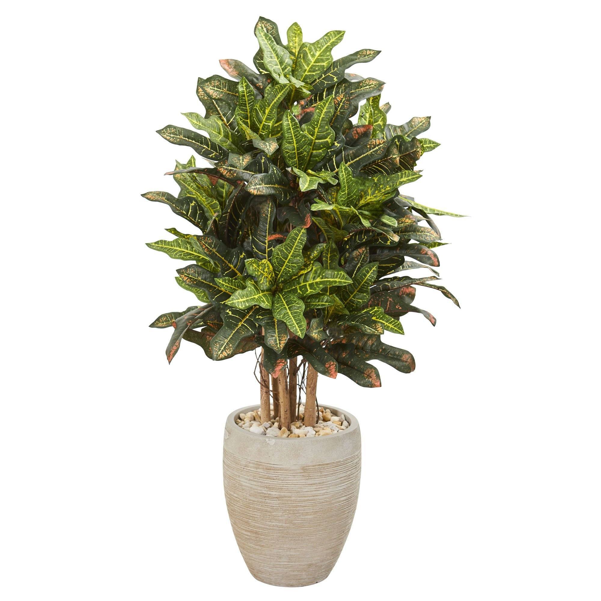 3.5’ Croton Artificial Plant in Sand Colored Planter | Nearly Natural