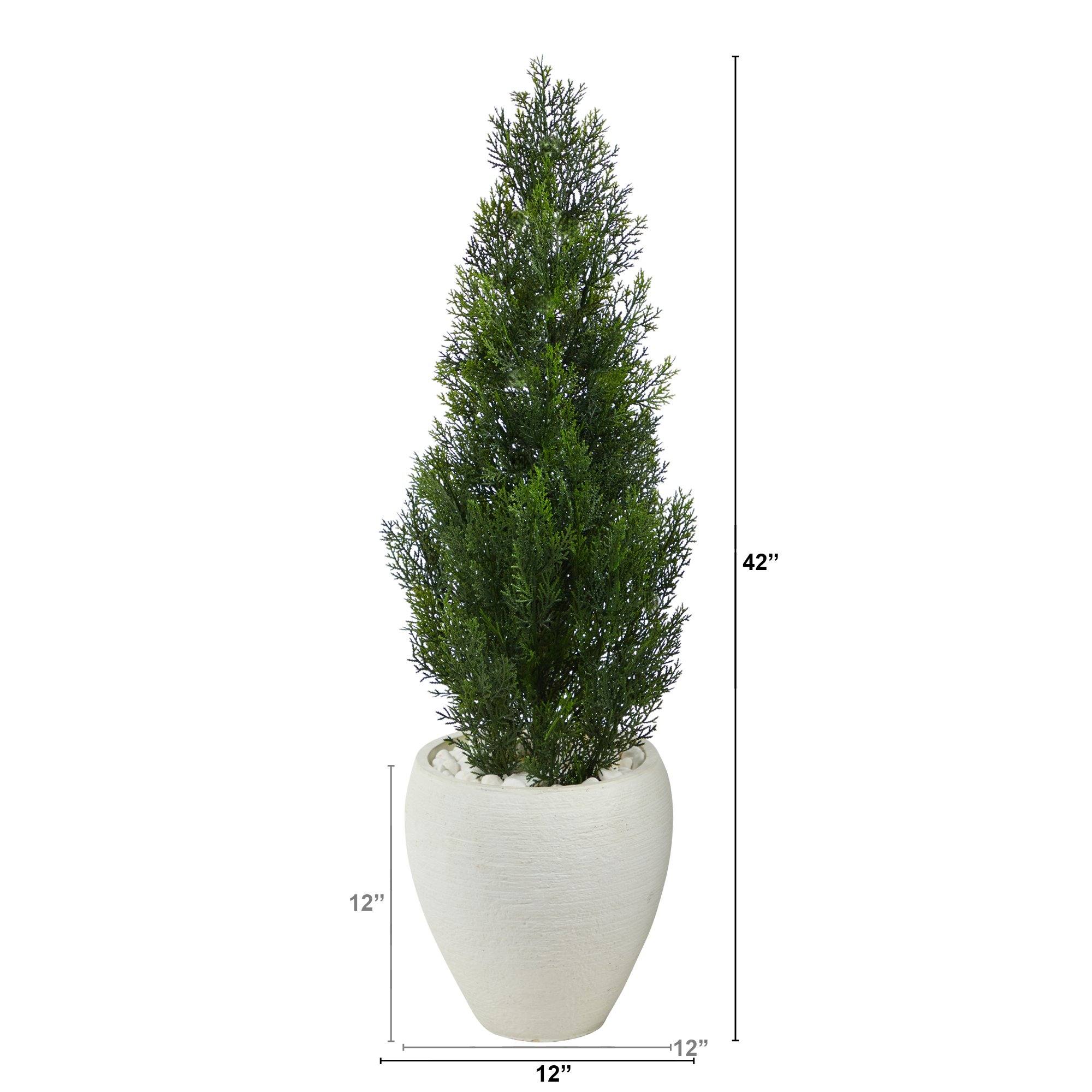 3.5’ Mini Cedar Artificial Pine Tree in White Planter UV Resistant ...