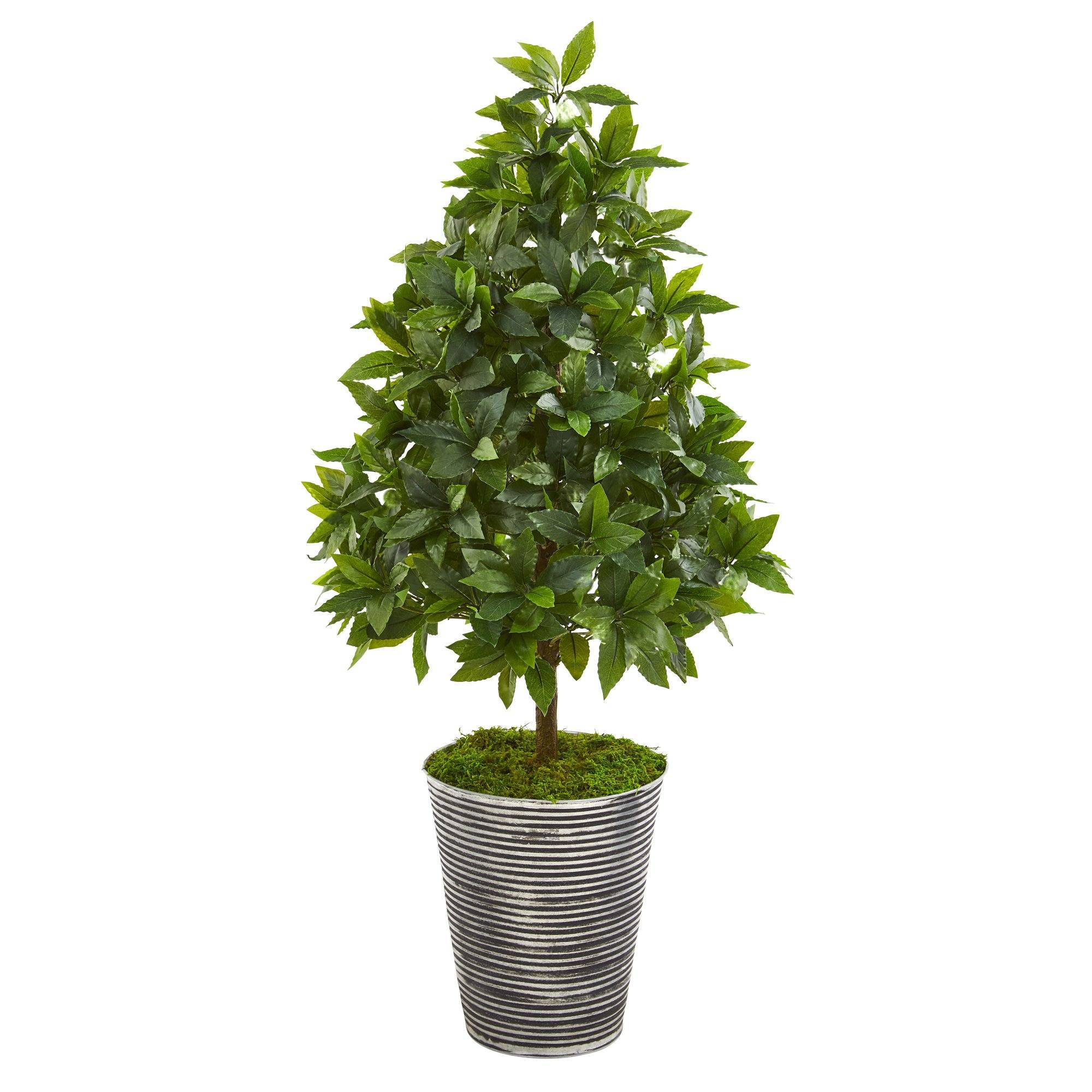 35” Sweet Bay Cone Topiary Artificial Tree in Tin Planter | Nearly Natural