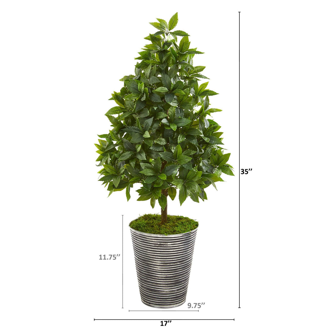35” Sweet Bay Cone Topiary Artificial Tree in Tin Planter | Nearly Natural