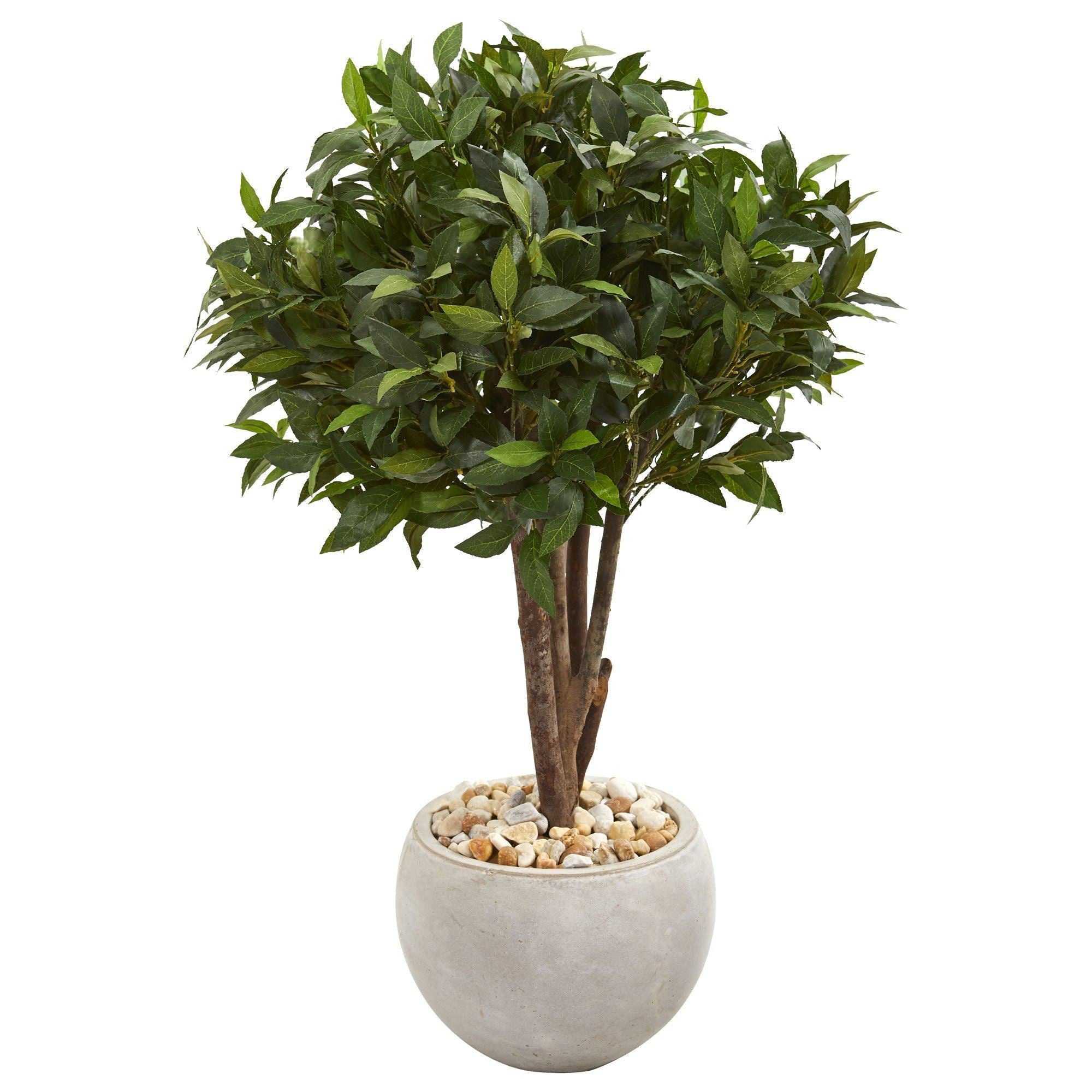 38” Bay Leaf Topiary Artificial Tree in Sand Colored Planter | Nearly ...