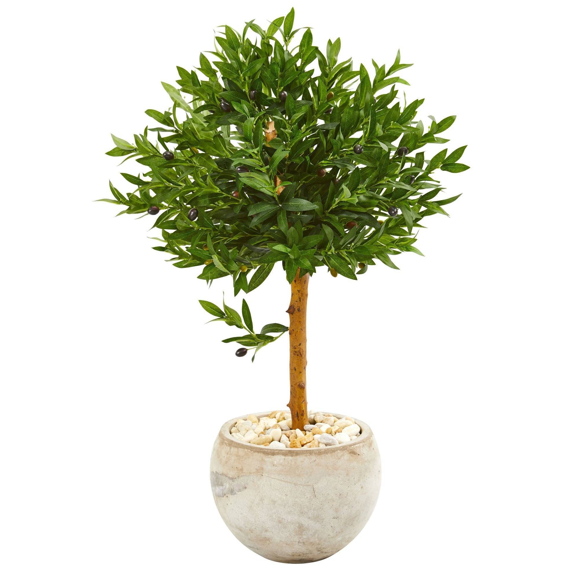 38” Olive Topiary Artificial Tree in Bowl Planter UV Resistant (Indoor ...