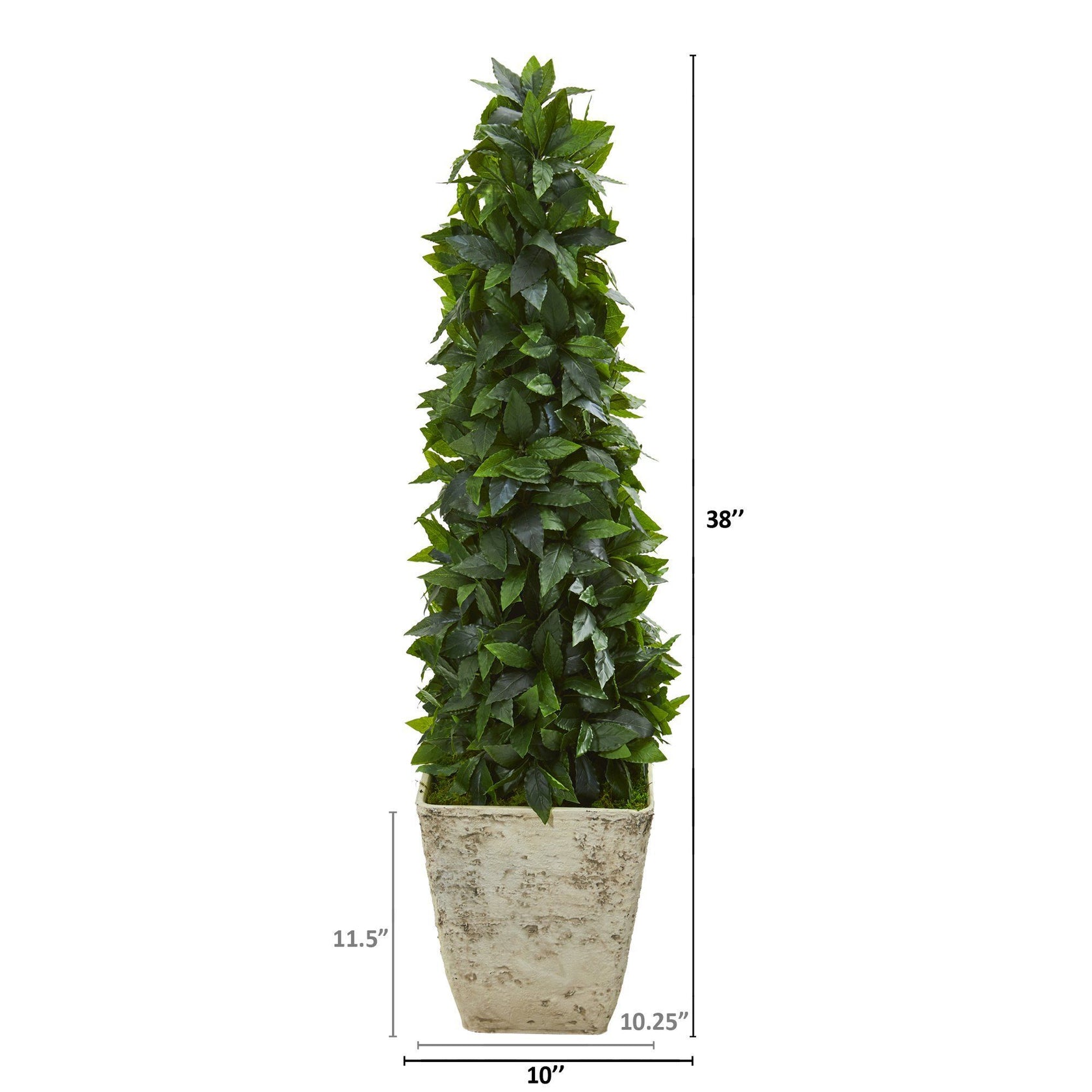 38” Sweet Bay Cone Topiary Artificial Tree in Country White Planter ...