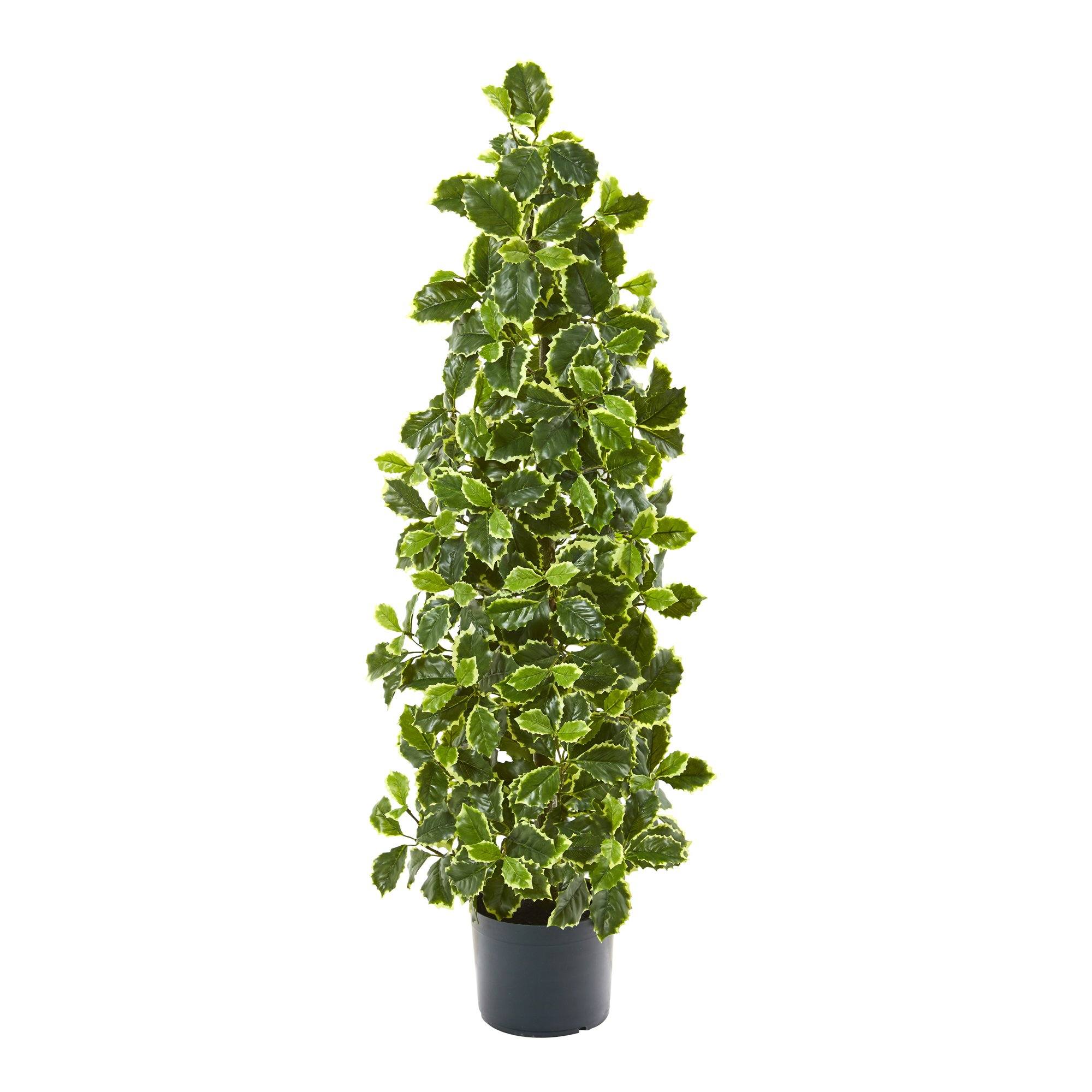39” Variegated Holly Leaf Artificial Tree (Real Touch) | Nearly Natural