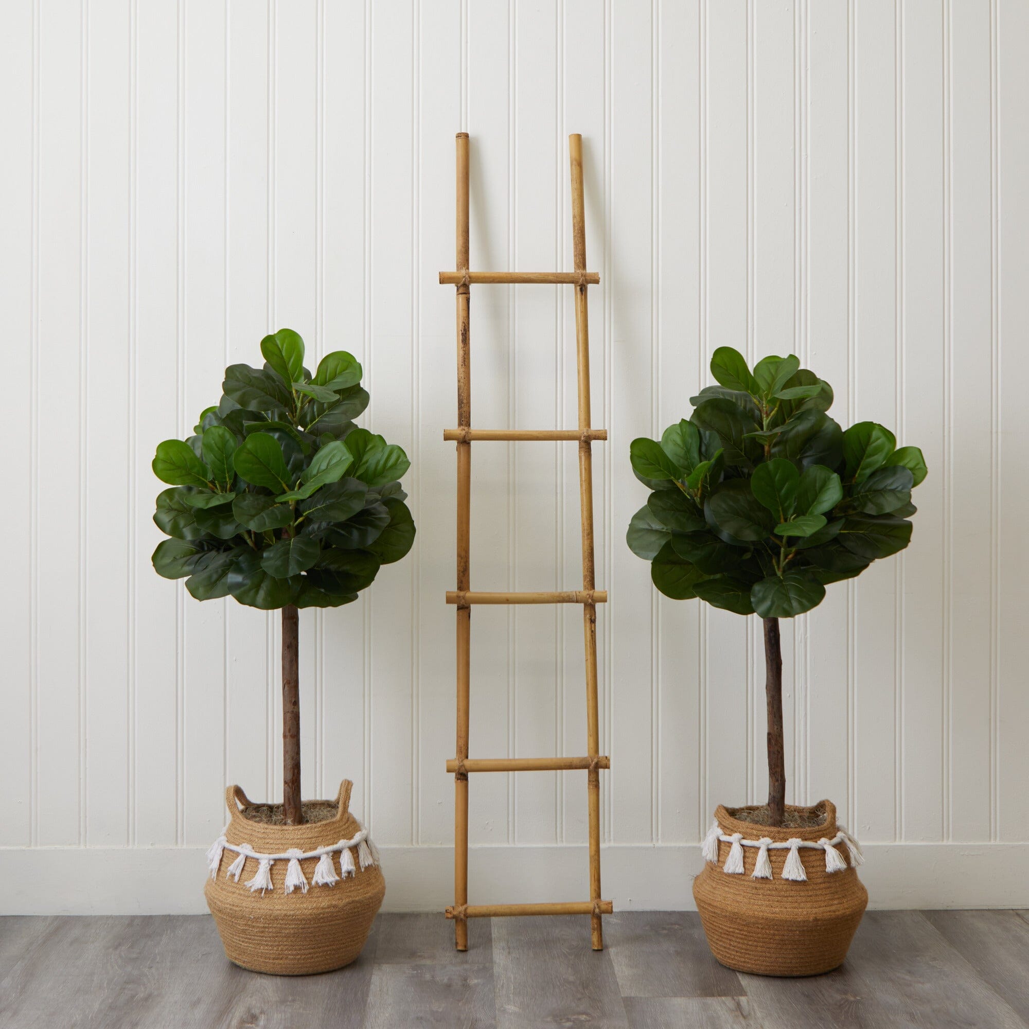 4' Artificial Fiddle Leaf Fig Tree with Handmade Jute & Cotton Basket ...