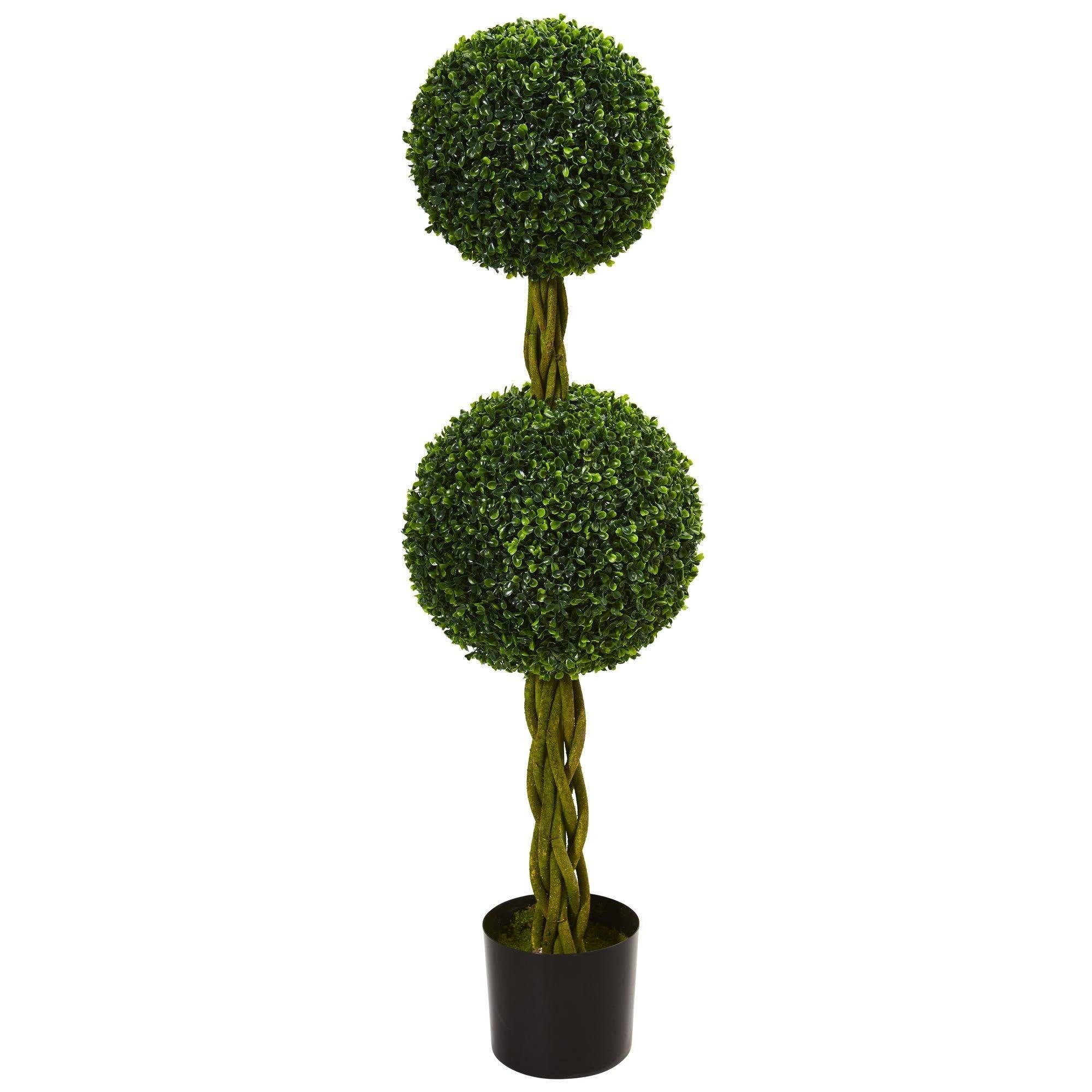 4’ Boxwood Double Ball Artificial Topiary Tree with Woven Trunk UV ...