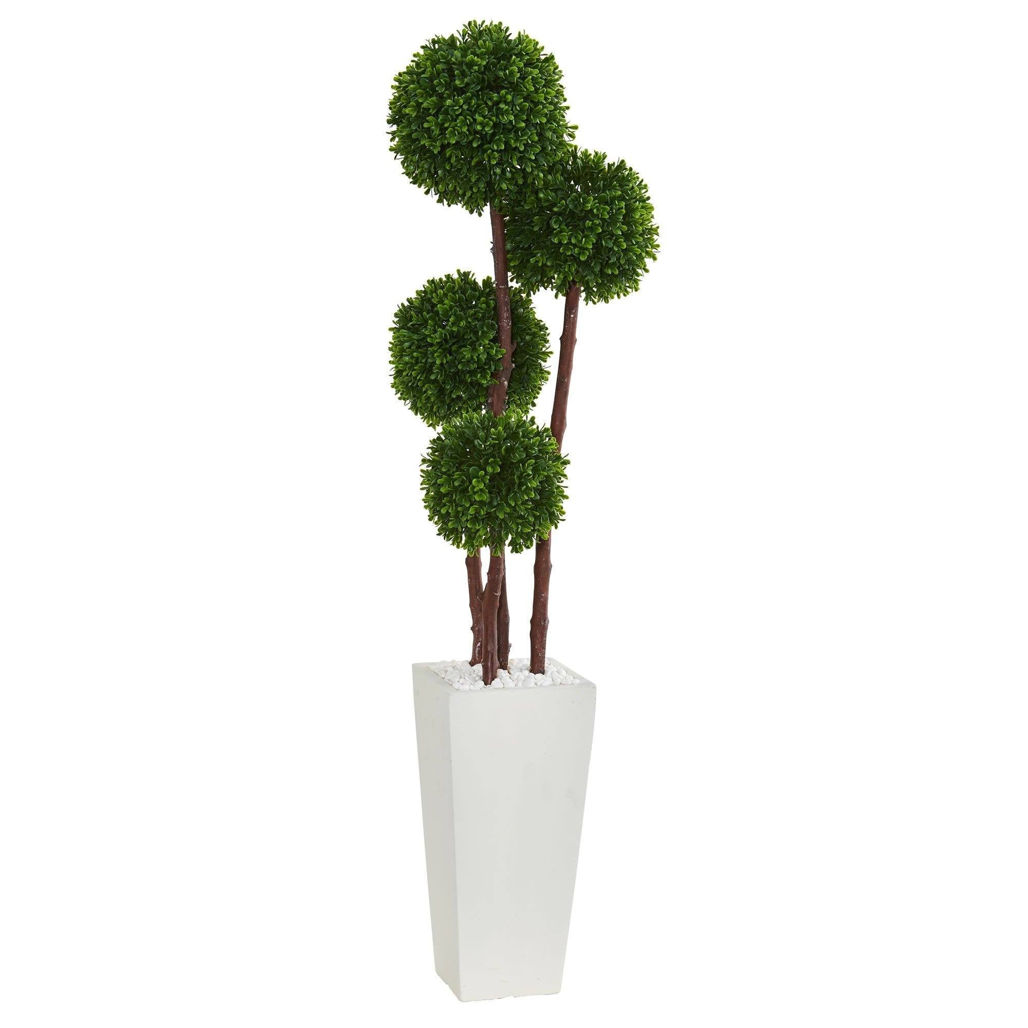 4’ Boxwood Topiary Artificial Tree in Planter UV Resistant (Indoor ...