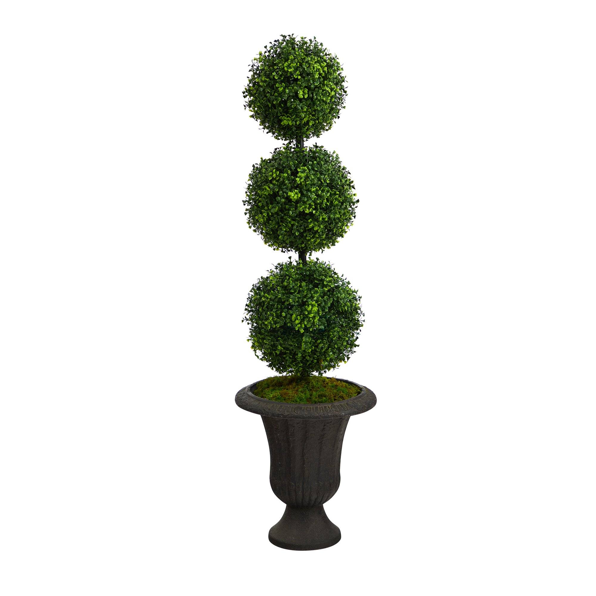 4’ Boxwood Triple Ball Topiary Artificial Tree in Charcoal Urn (Indoor ...