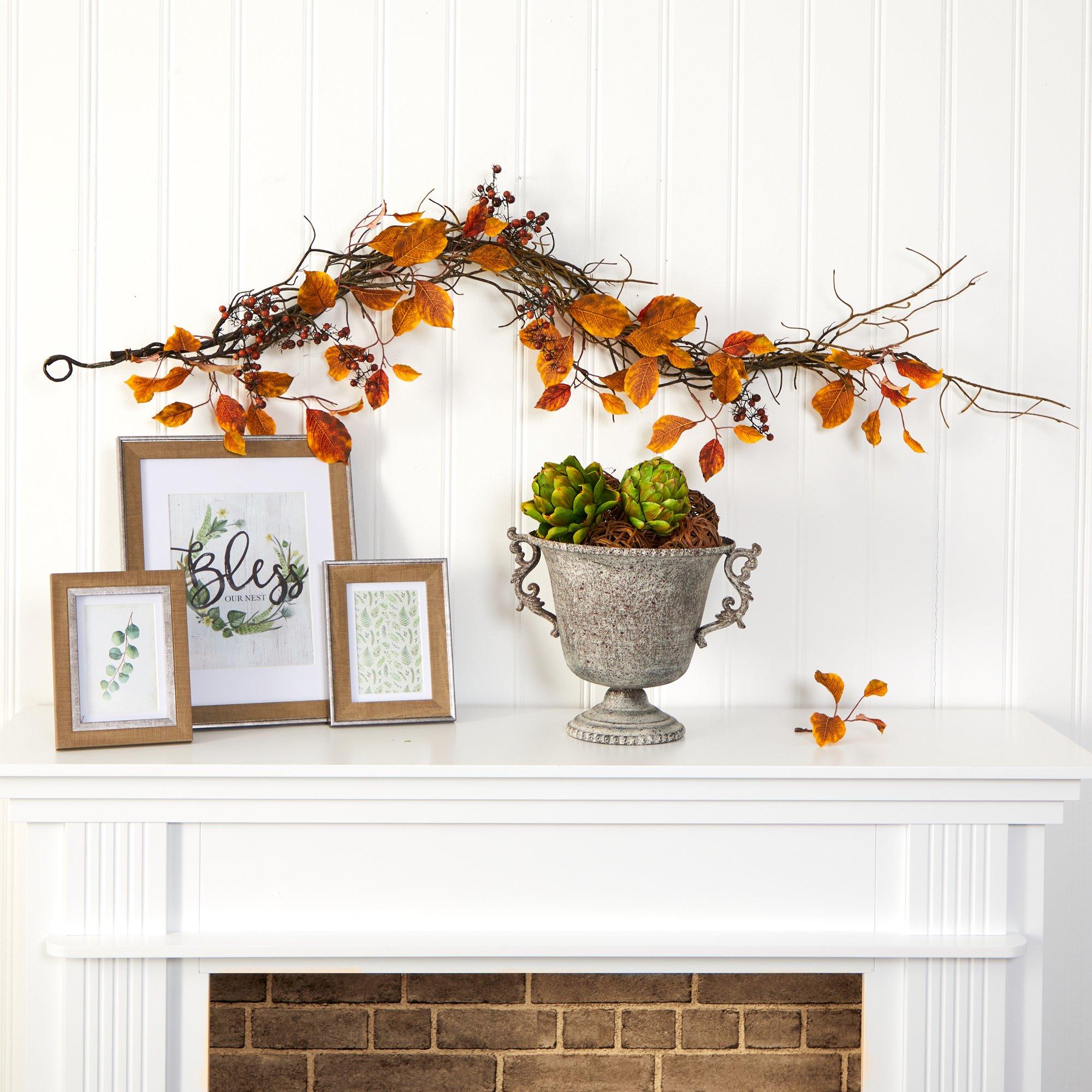 4’ Fall Foliage, Berries and Twig Artificial Garland | Nearly Natural