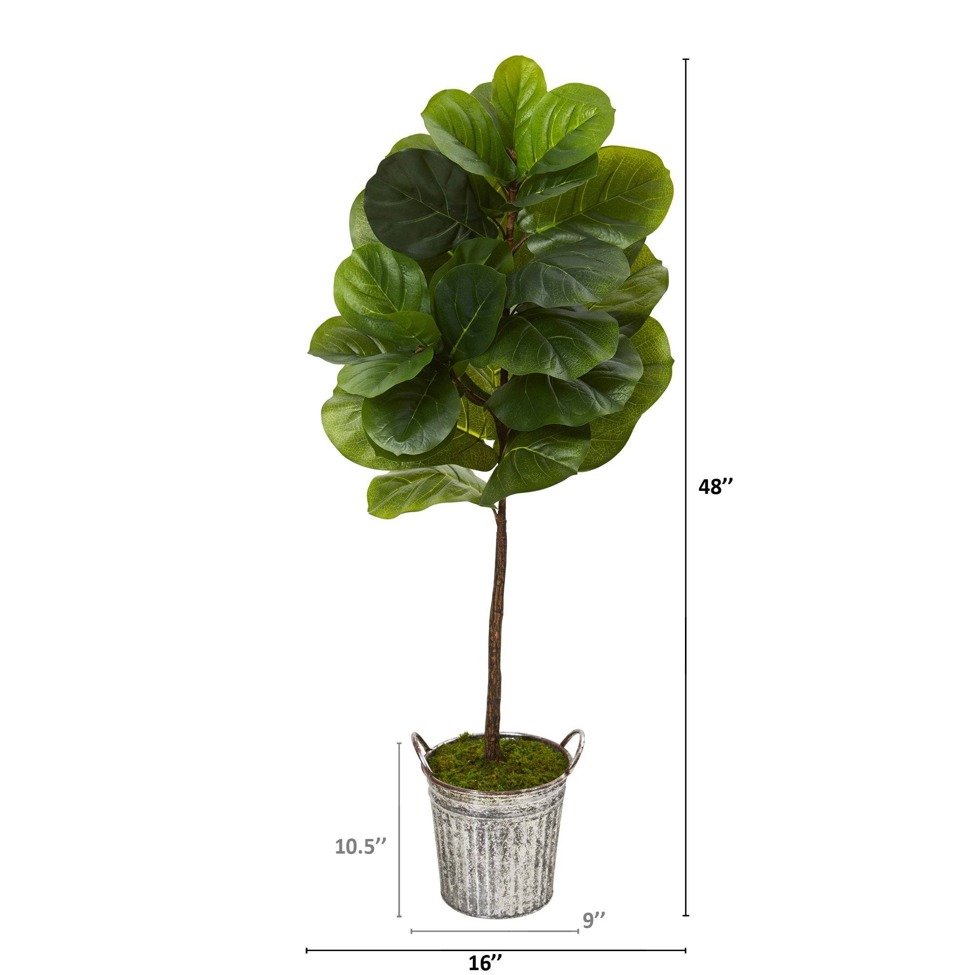 4’ Fiddle Leaf Artificial Tree in Vintage Metal Pail (Real Touch ...