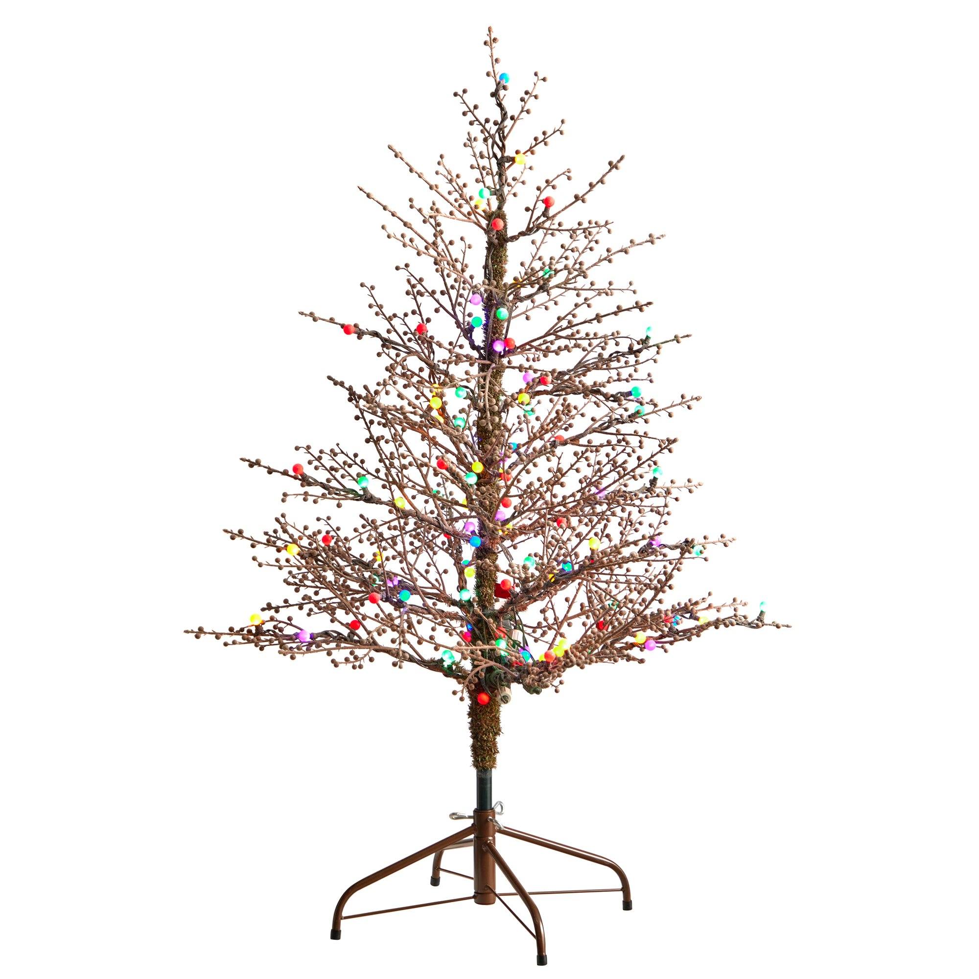 4’ Frosted Berry Twig Tree with 100 Multicolored Gum Ball LED Lights ...