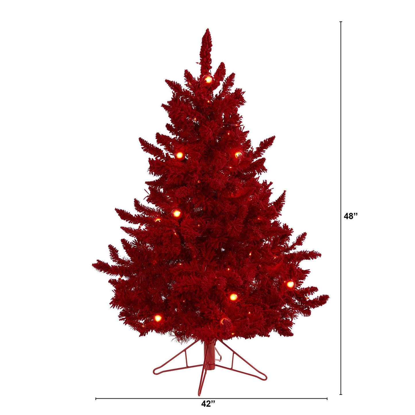 4' Red Flocked Fraser Fir Artificial Christmas Tree with 100 Red Lights ...