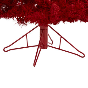 4' Red Flocked Fraser Fir Artificial Christmas Tree with 100 Red Lights ...