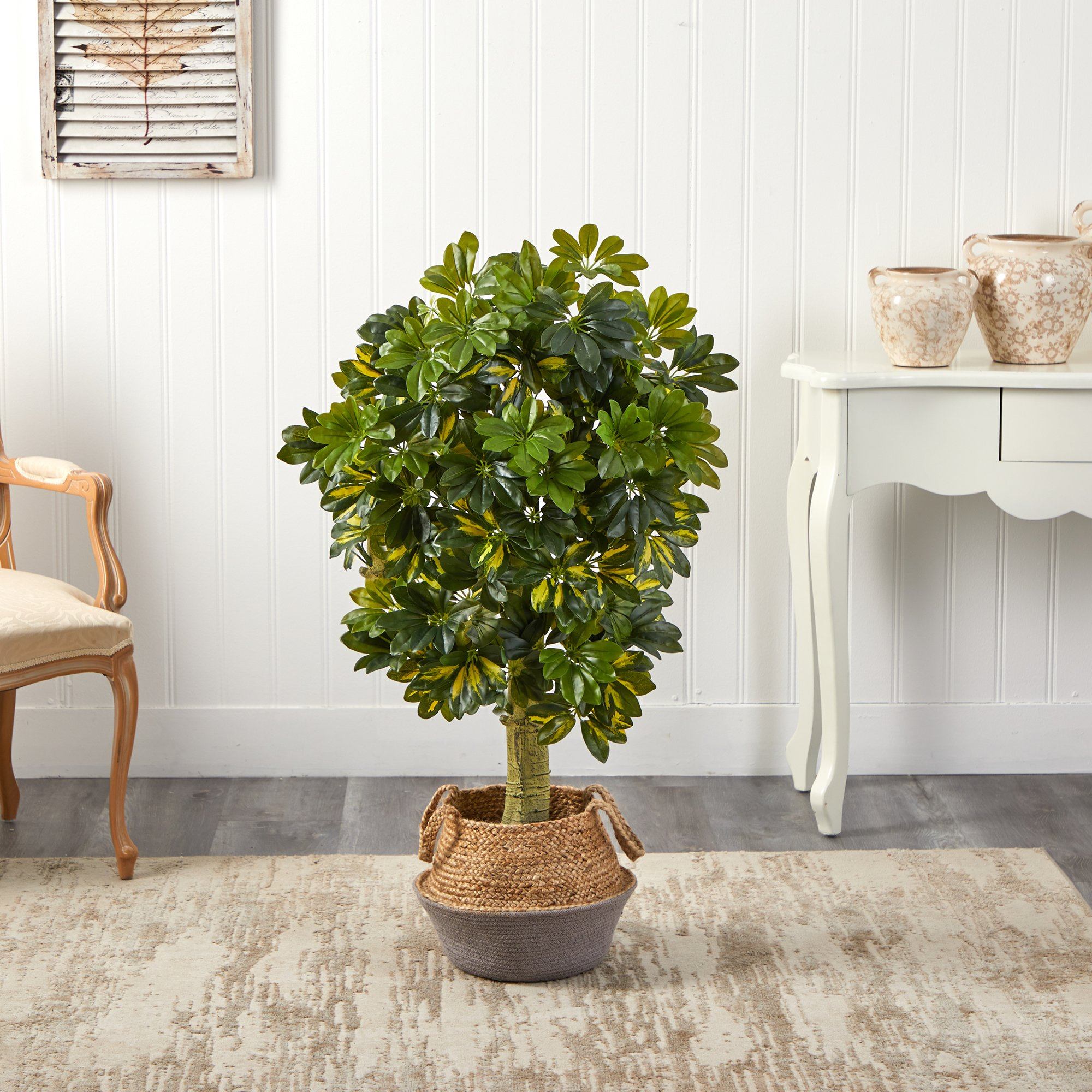 4’ Schefflera Artificial Tree in Boho Chic Handmade Cotton & Jute Gray ...