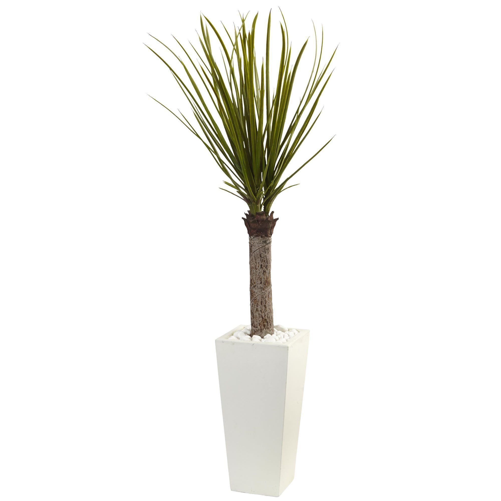4’ Yucca Tree in White Tower Planter | Nearly Natural