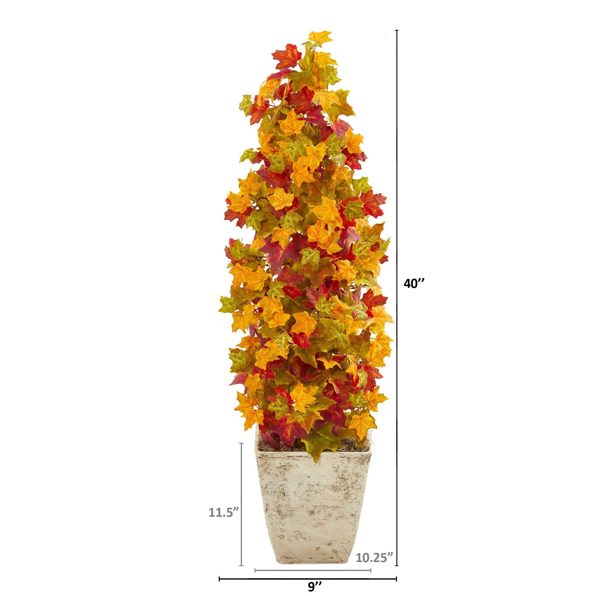 40” Autumn Maple Artificial Tree in Country White Planter | Nearly Natural