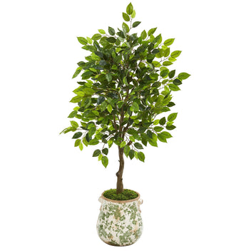 40” Mini Ficus Artificial Tree in Floral Planter | Nearly Natural