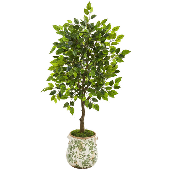 40” Mini Ficus Artificial Tree in Floral Planter | Nearly Natural