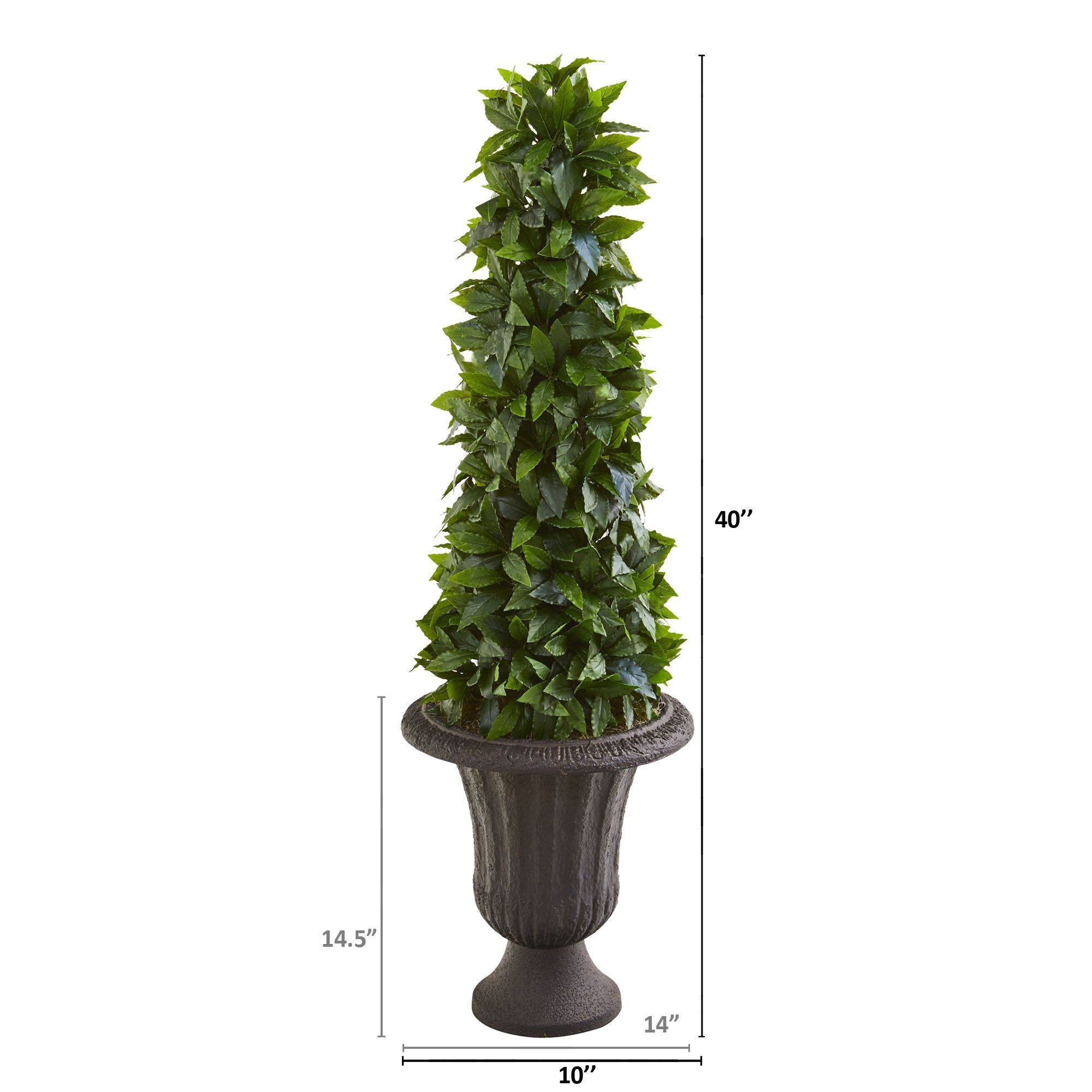 40” Sweet Bay Cone Topiary Artificial Tree in Decorative Brown Urn ...