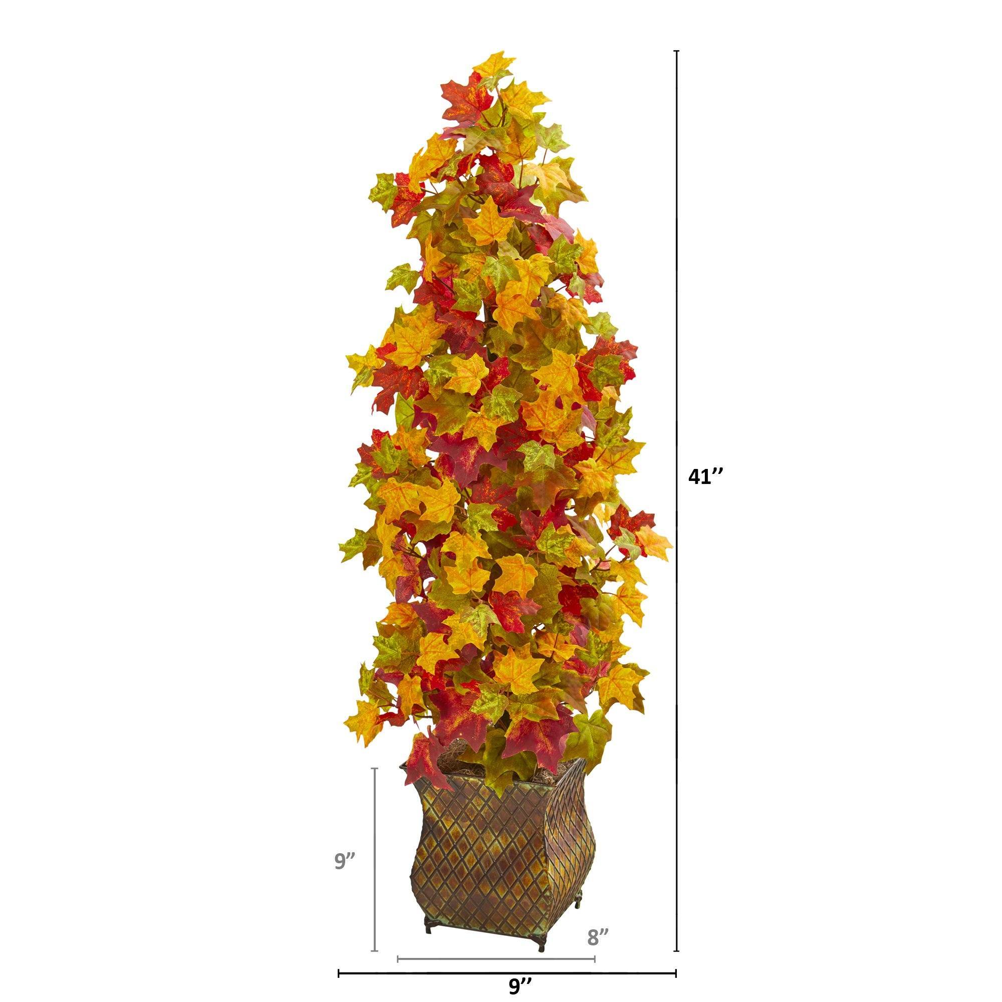 41” Autumn Maple Artificial Tree in Decorative Metal Planter | Nearly ...