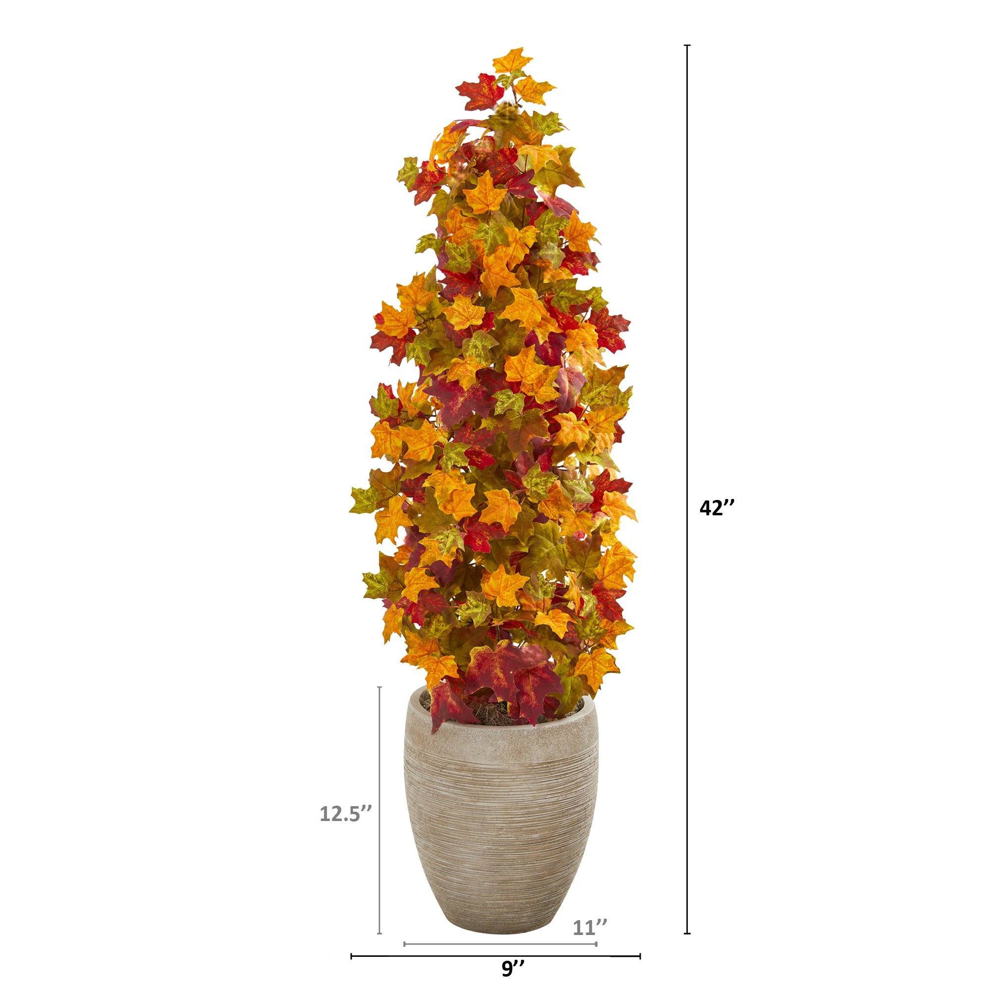42” Autumn Maple Artificial Tree in Sand Colored Planter | Nearly Natural