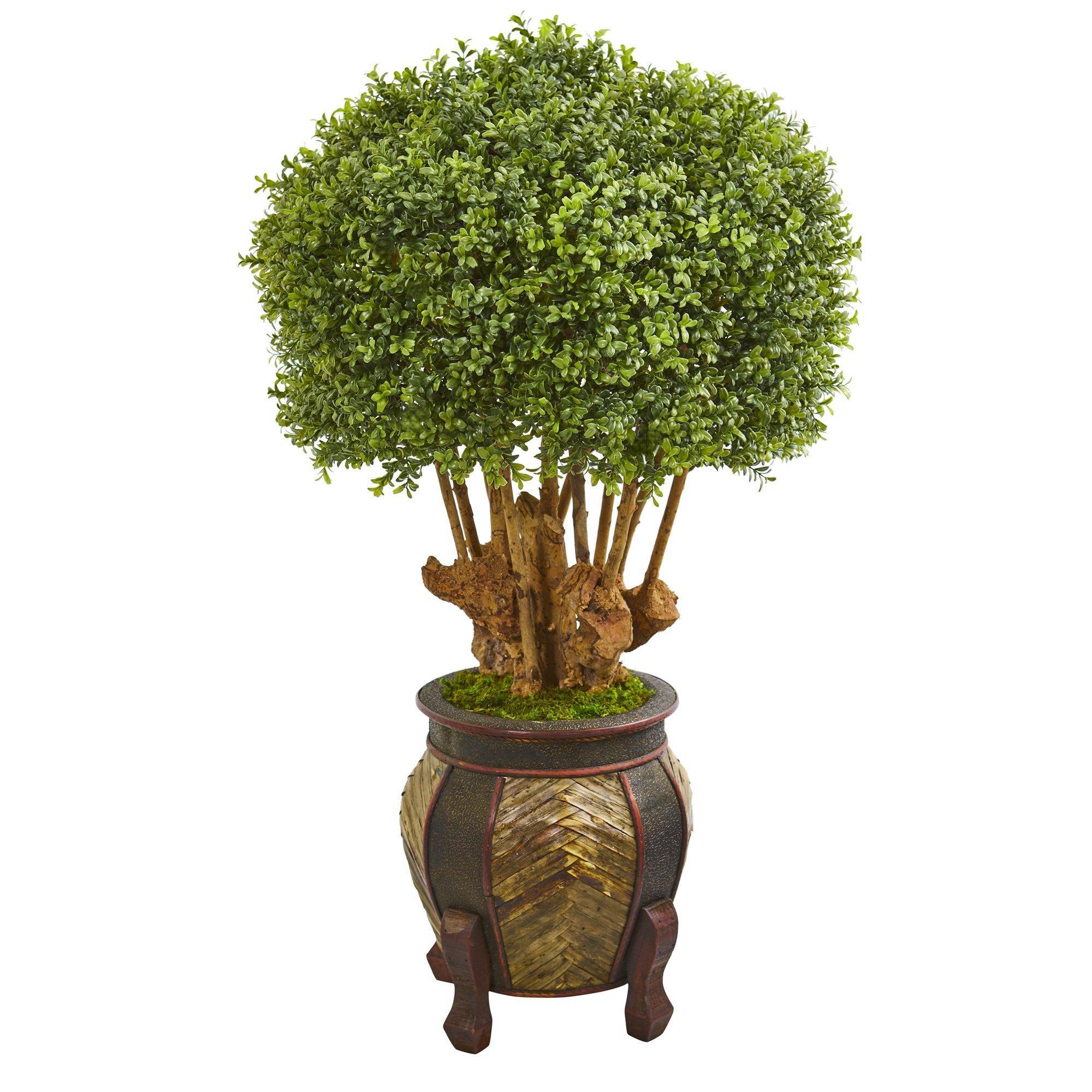 44” Boxwood Artificial Topiary Tree in Designer Planter | Nearly Natural
