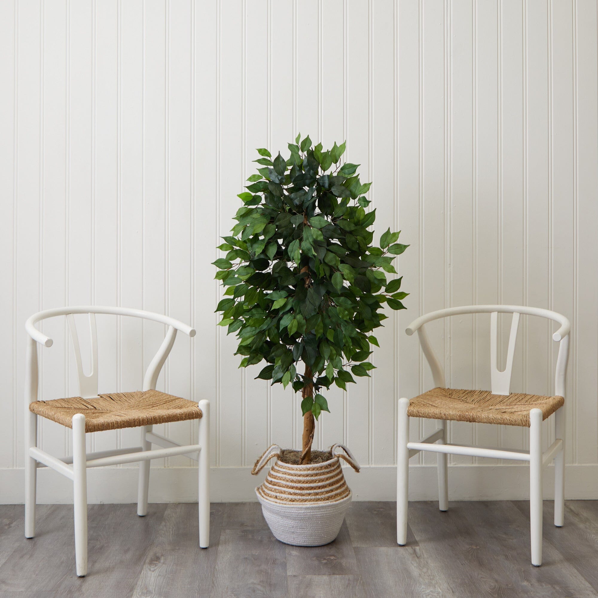 4.5' Artificial Ficus Tree with Double Trunk in a Handmade Cotton ...