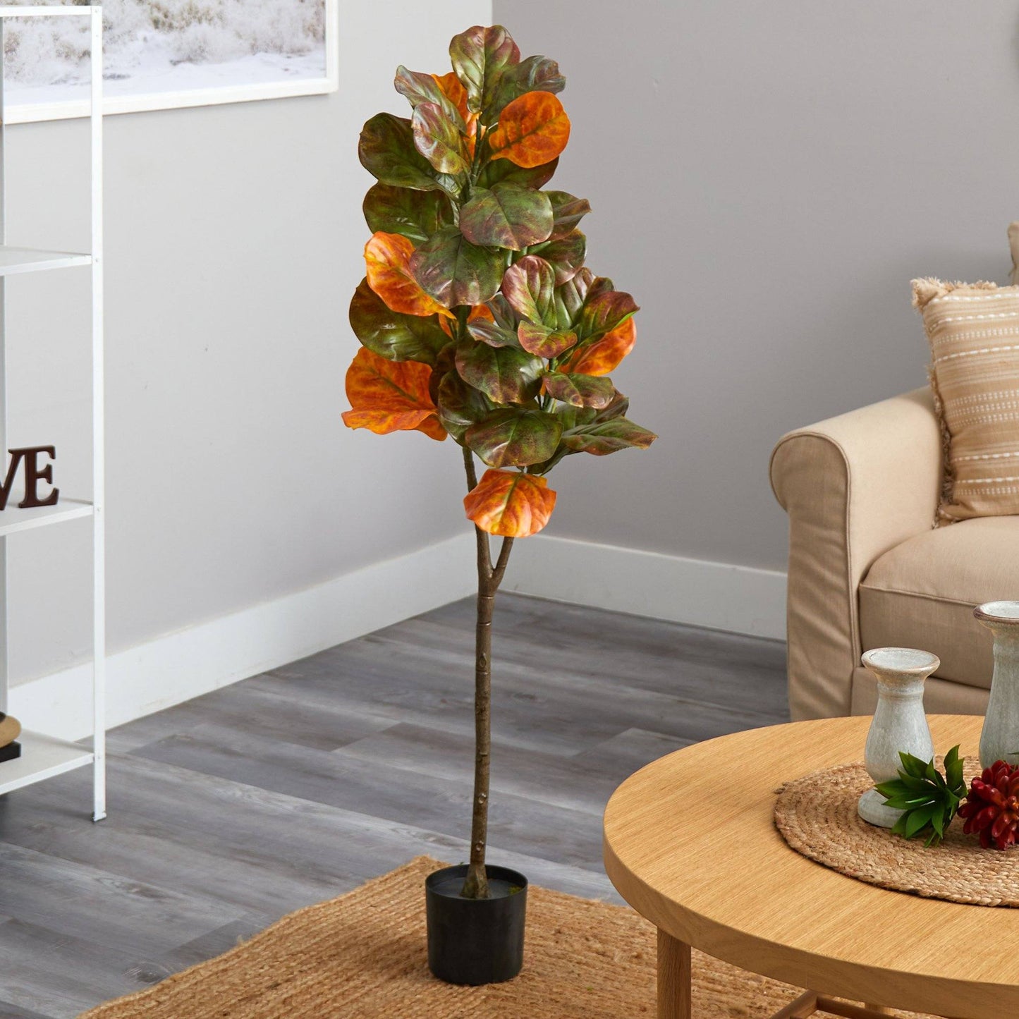 4.5’ Autumn Fiddle Leaf Artificial Fall Tree | Nearly Natural
