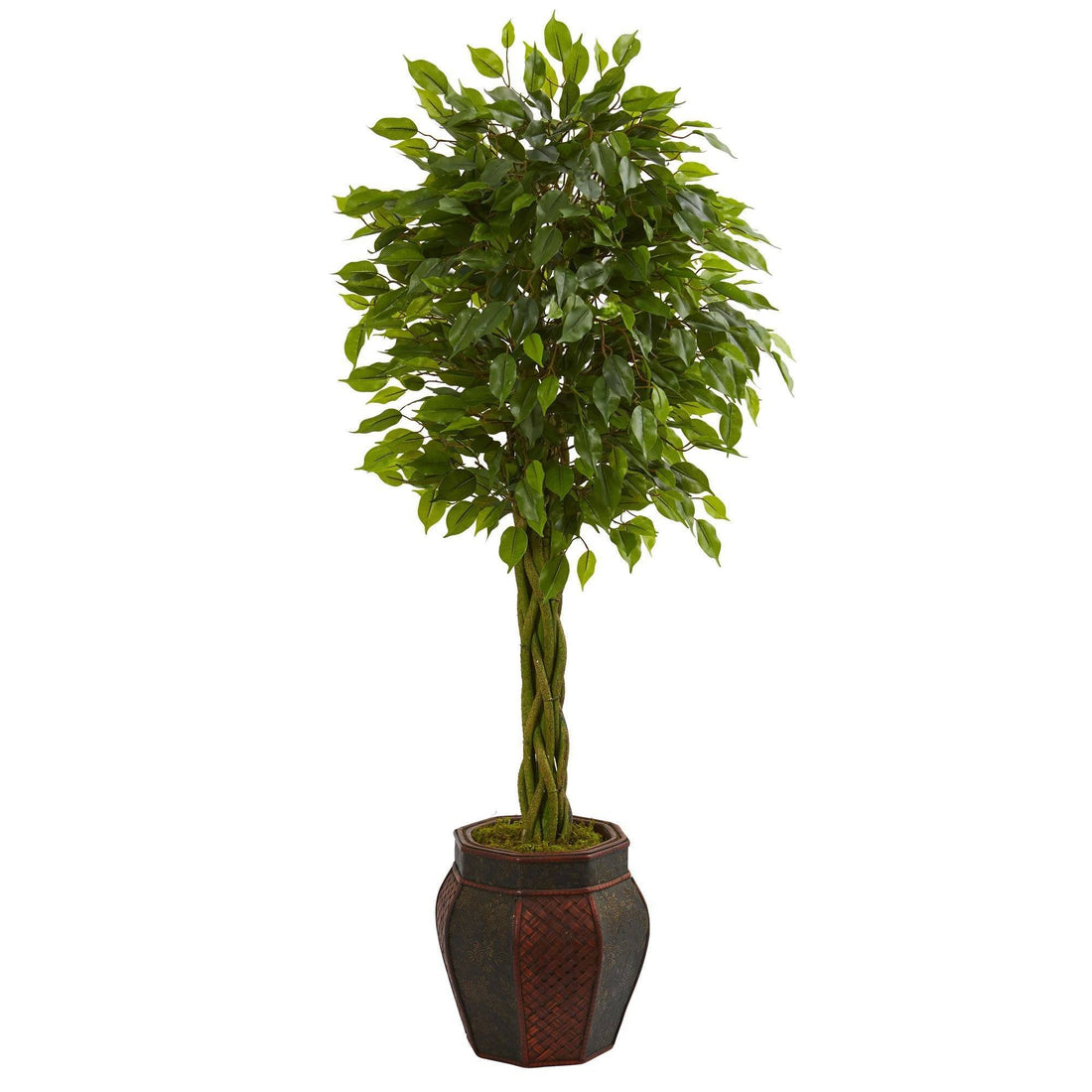 4.5’ Braided Ficus Artificial Tree in Decorative Planter | Nearly Natural