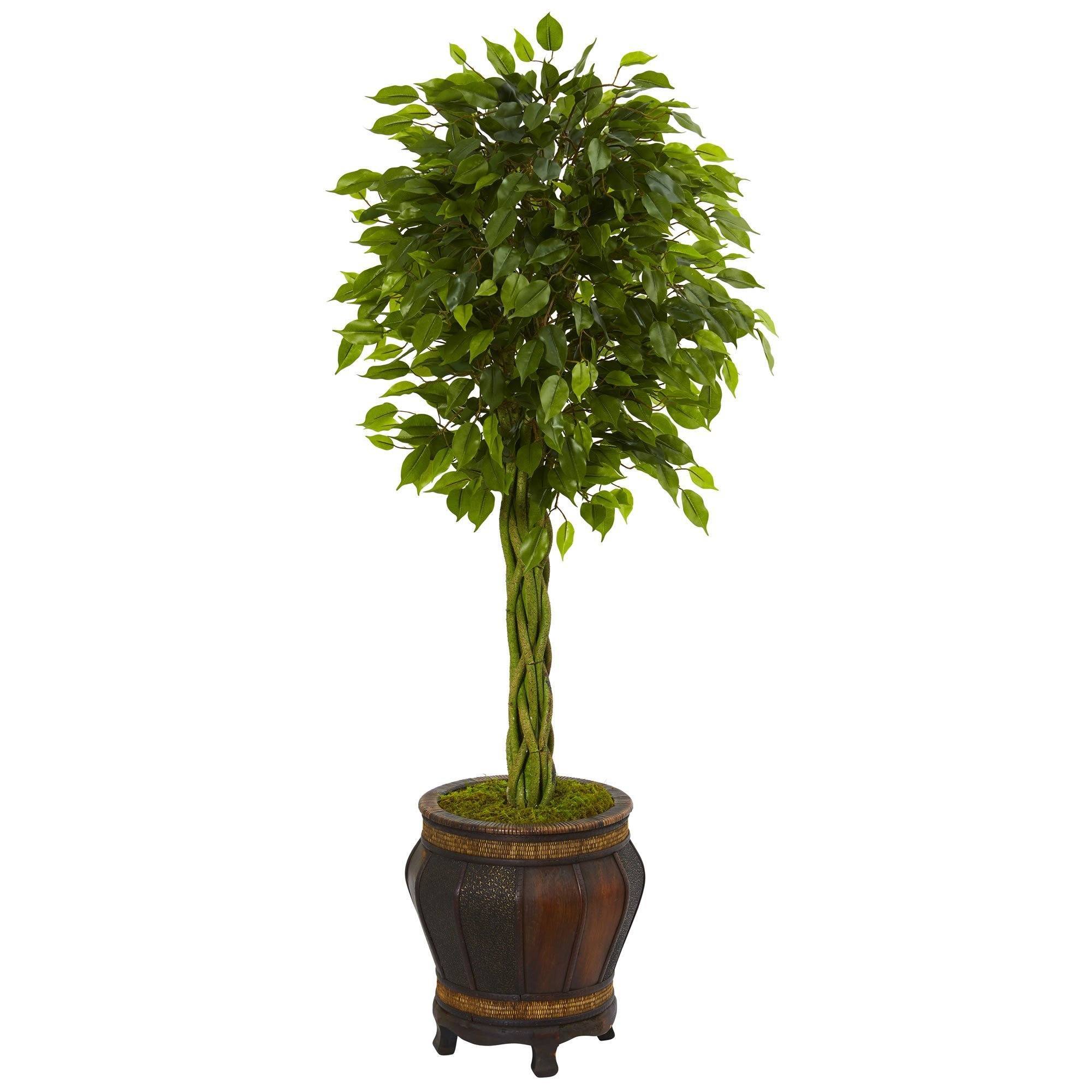4.5’ Braided Ficus Artificial Tree in Planter UV Resistant (Indoor ...