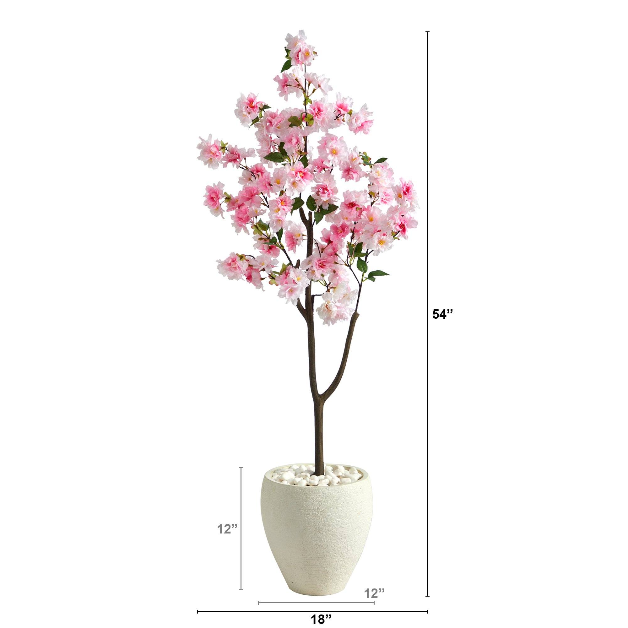 4.5 Cherry Blossom Artificial Tree in White Planter Nearly Natural