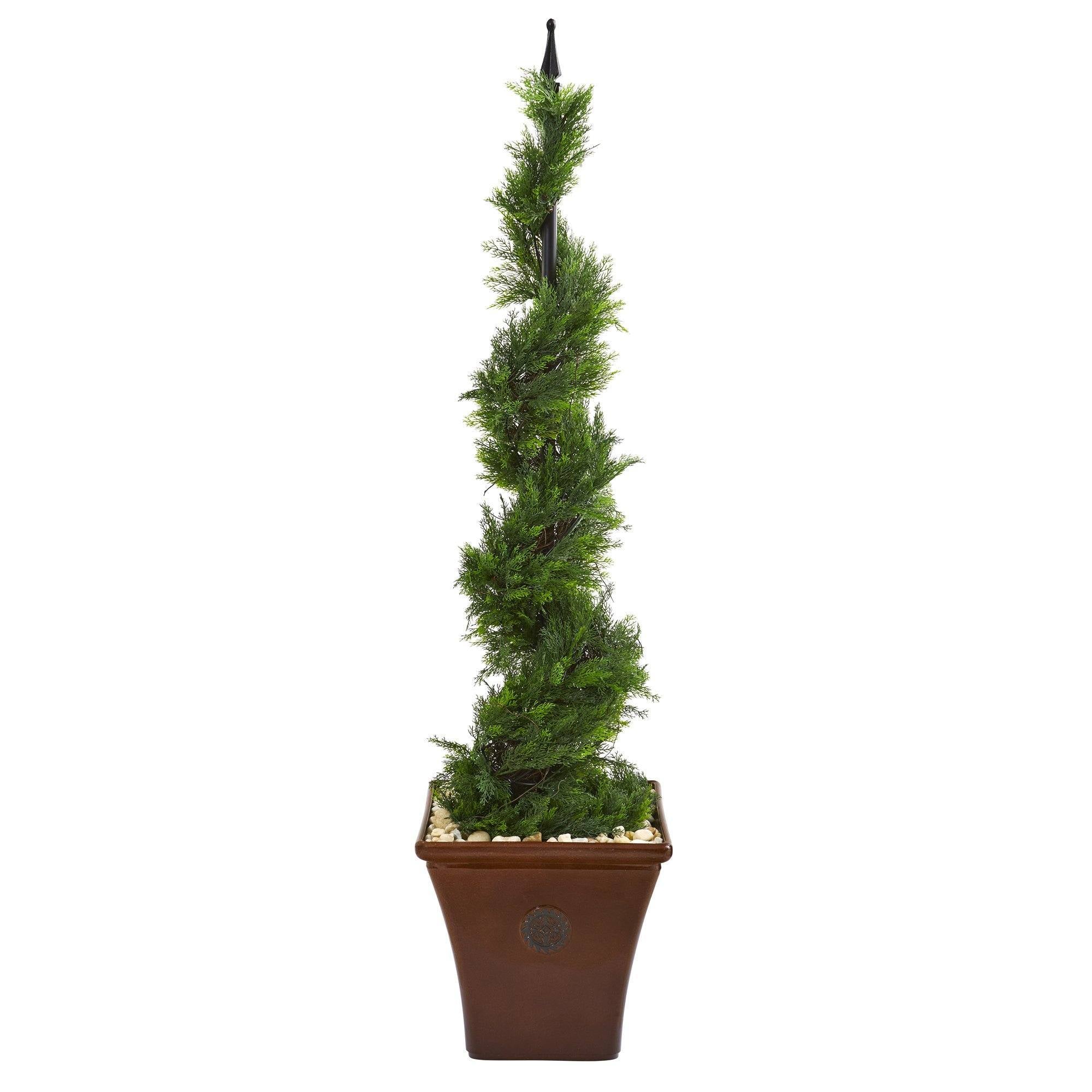 4.5' Cypress Artificial Spiral Tree in Brown Planter | Nearly Natural