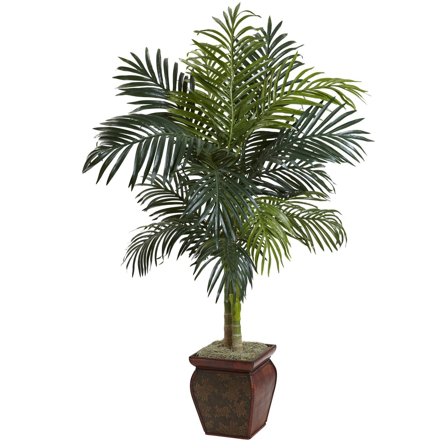 4.5’ Golden Cane Palm w/Decorative Container | Nearly Natural