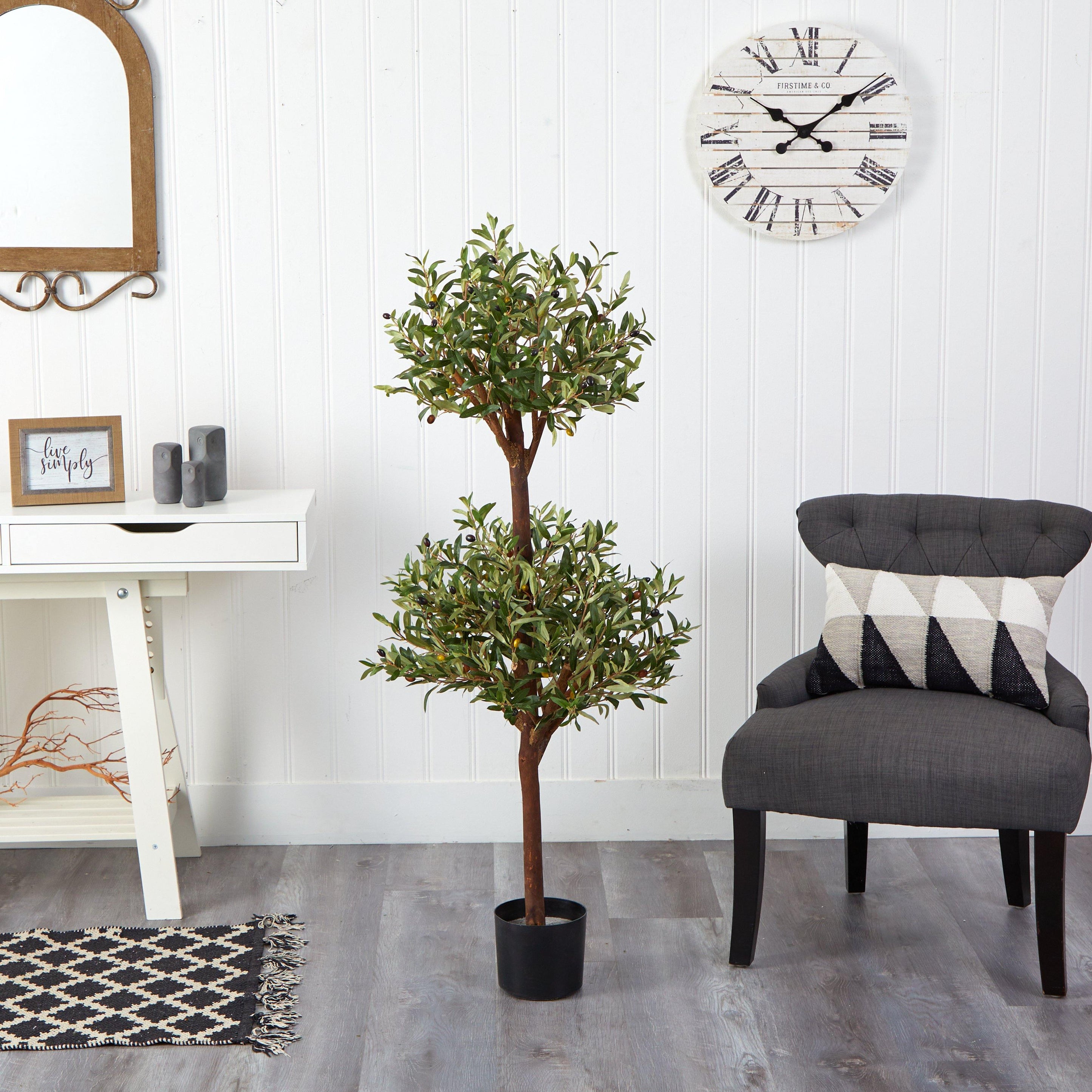 4.5' Olive Double Topiary Silk Tree | Nearly Natural