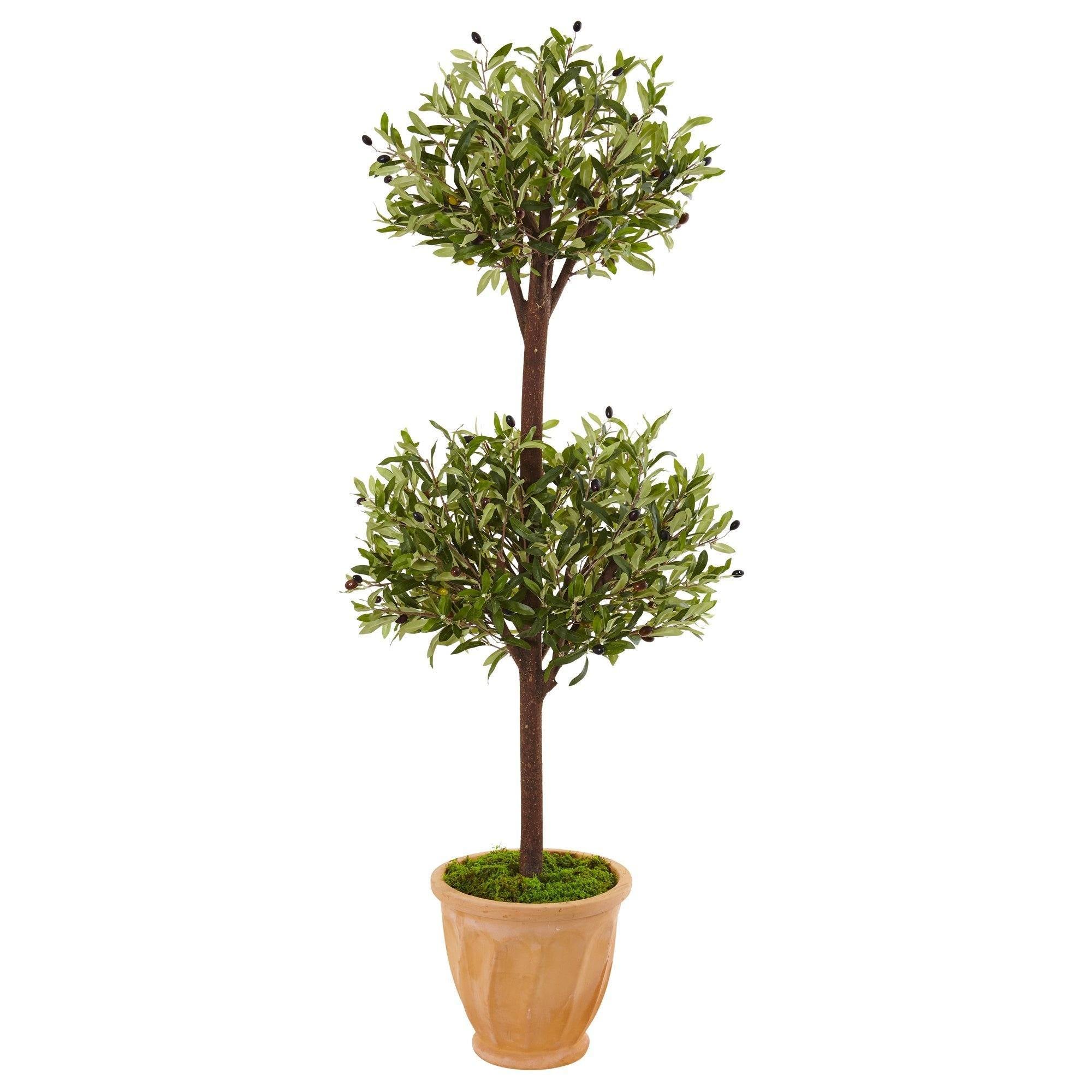 4.5’ Olive Topiary Tree in Terracotta Pot | Nearly Natural