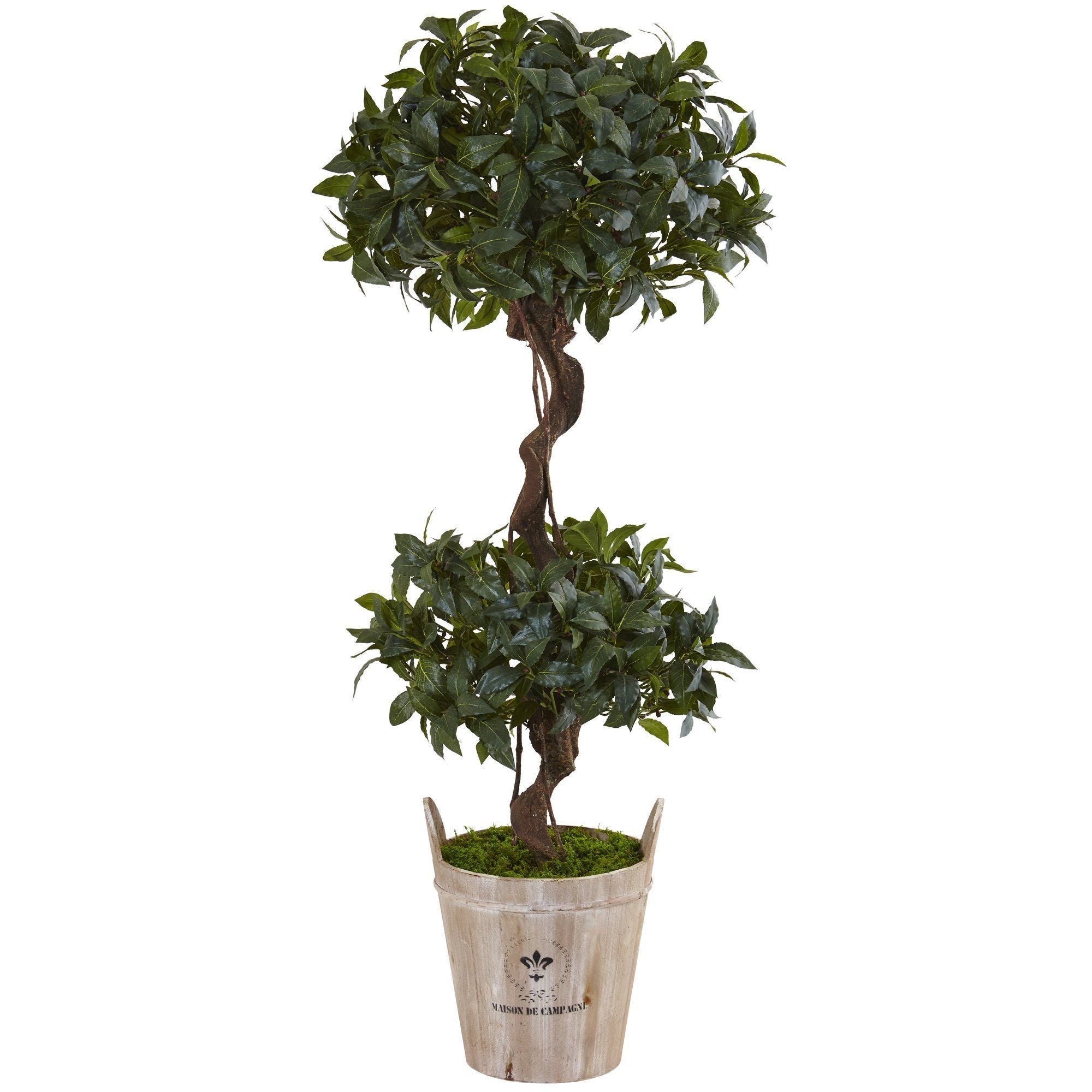 4.5’ Sweet Bay Double Topiary Tree in Farmhouse Planter | Nearly Natural