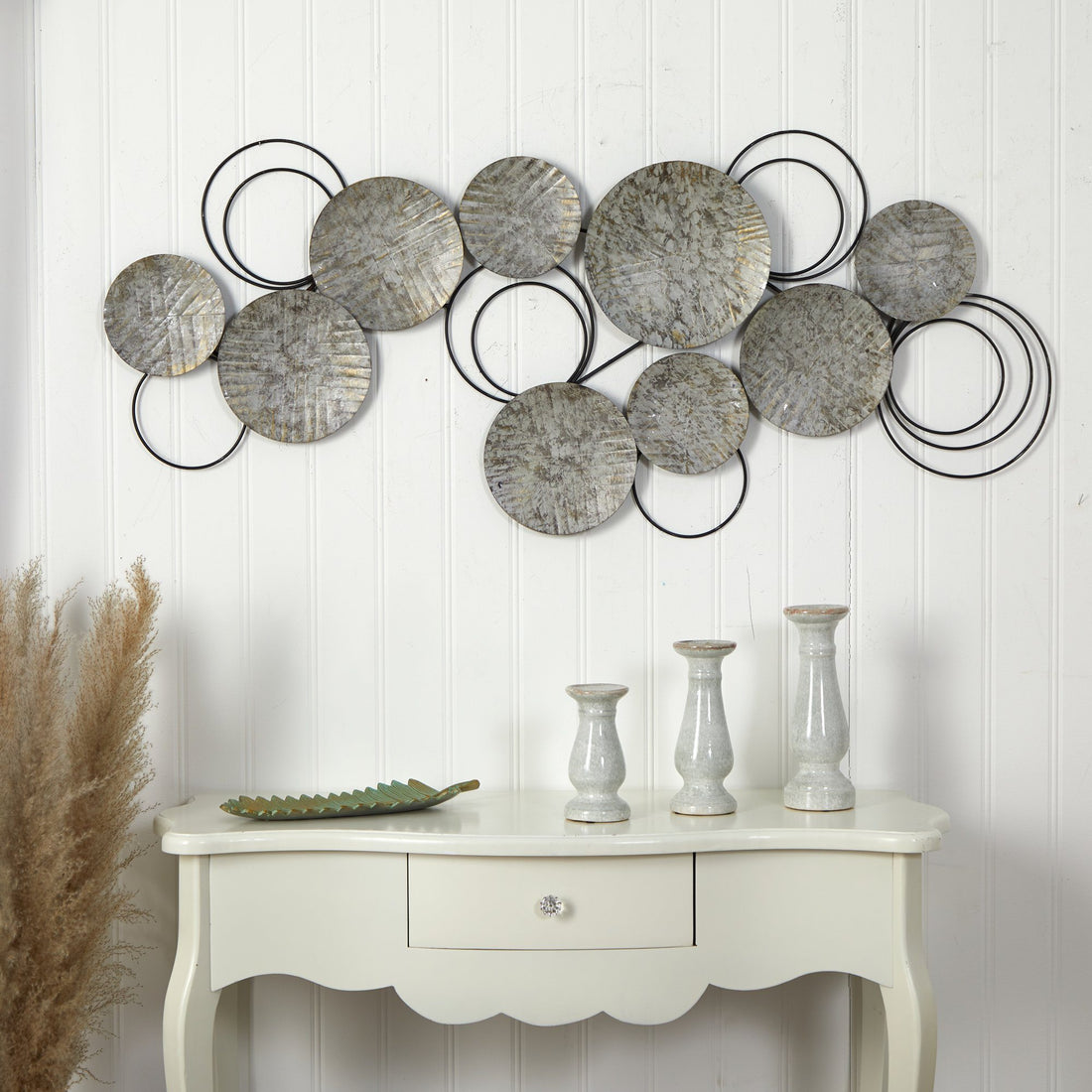 4.5’ x 2’ Galvanized Embossed Metal Discs Wall Art Decor | Nearly Natural